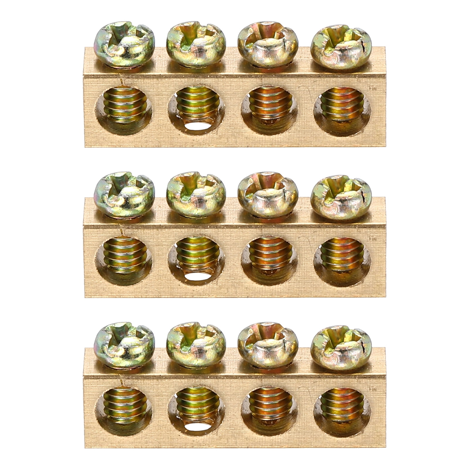 Uxcell 3 Pcs Terminal Ground Bar, 4 Positions Screw Brass Terminal ...