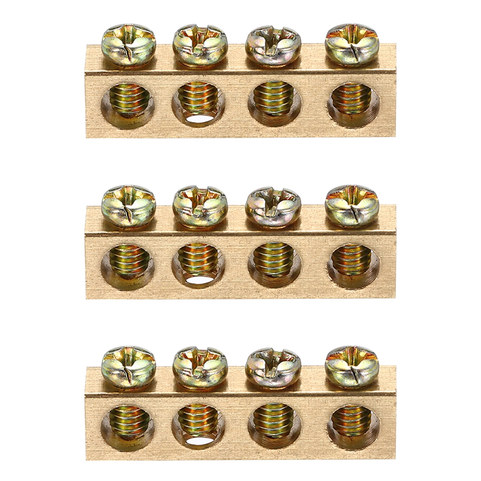 Uxcell 3 Pcs Terminal Ground Bar, 4 Positions Screw Brass Terminal ...