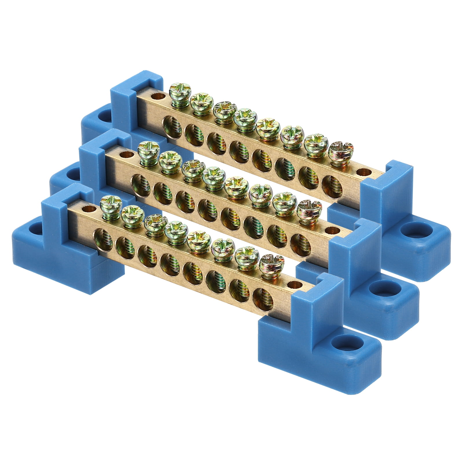 Uxcell 3 Pcs Terminal Ground Bar, 8 Positions Screw Brass Terminal Bus ...