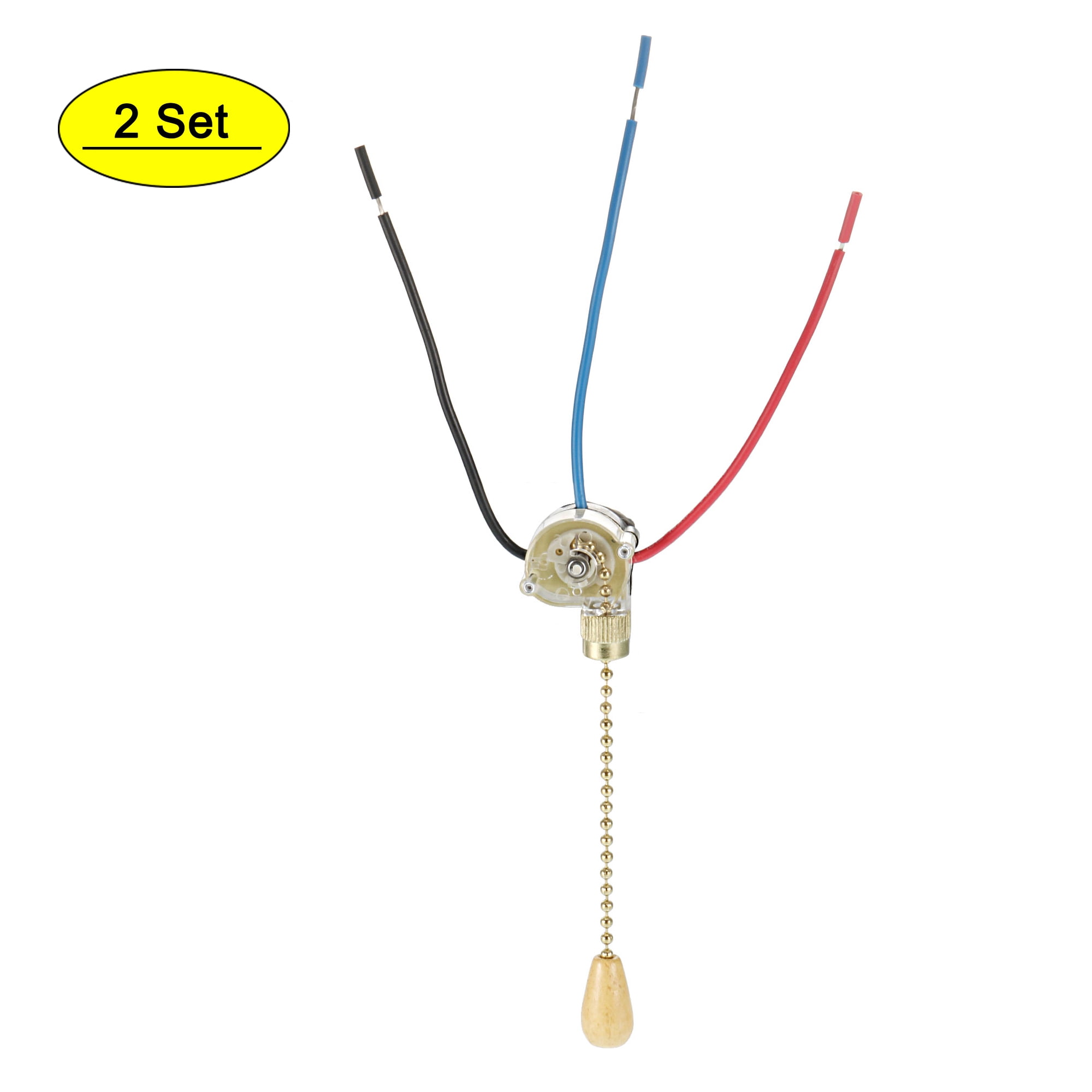Uxcell 3 Way Fan Light Switch with Golden Pull Chain and Wood Knob 2 ...
