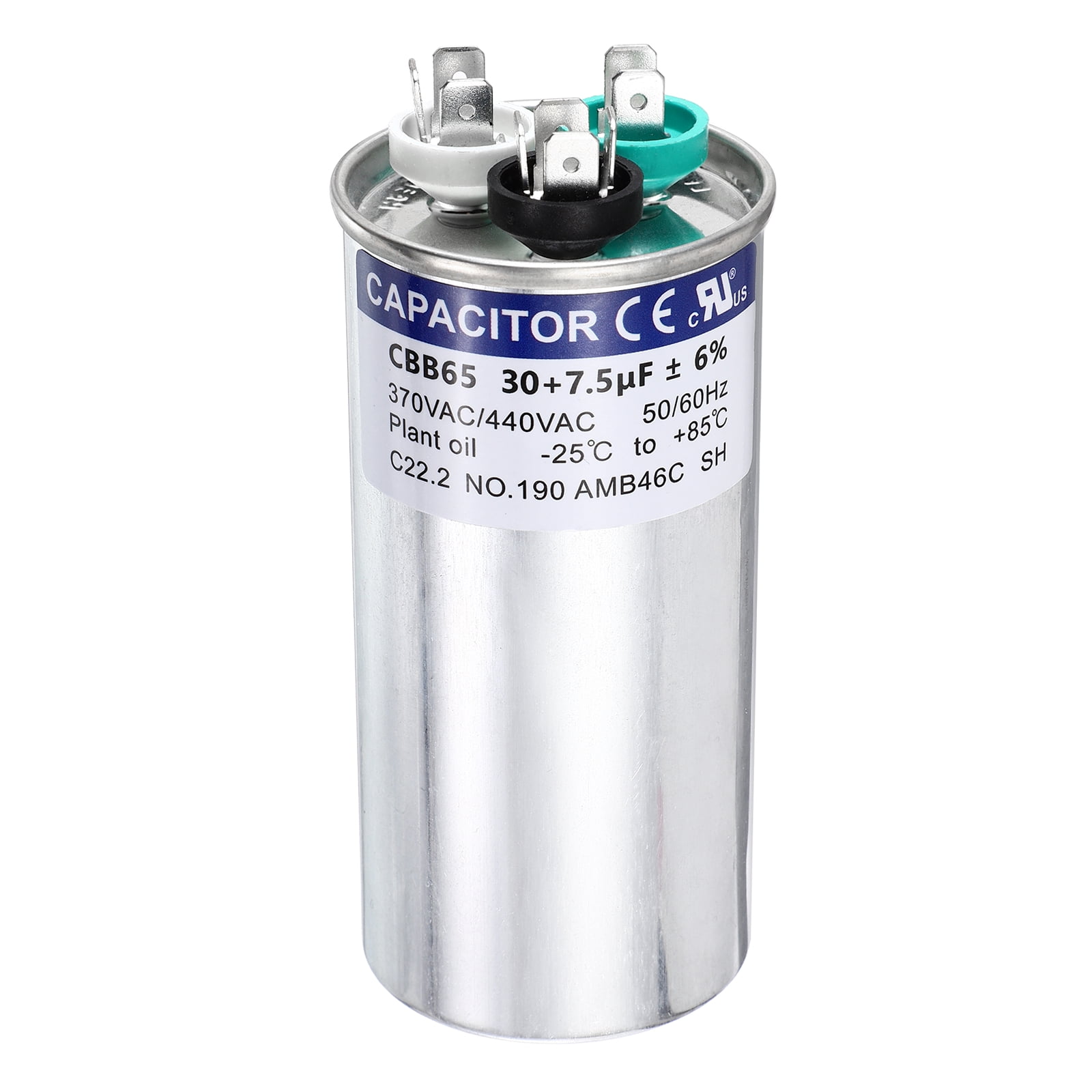 Uxcell 30+7.5 MFD CBB65 Run Start Capacitor 30+7.5 uF, 370/440V Round AC Capacitor for AC Motor ...