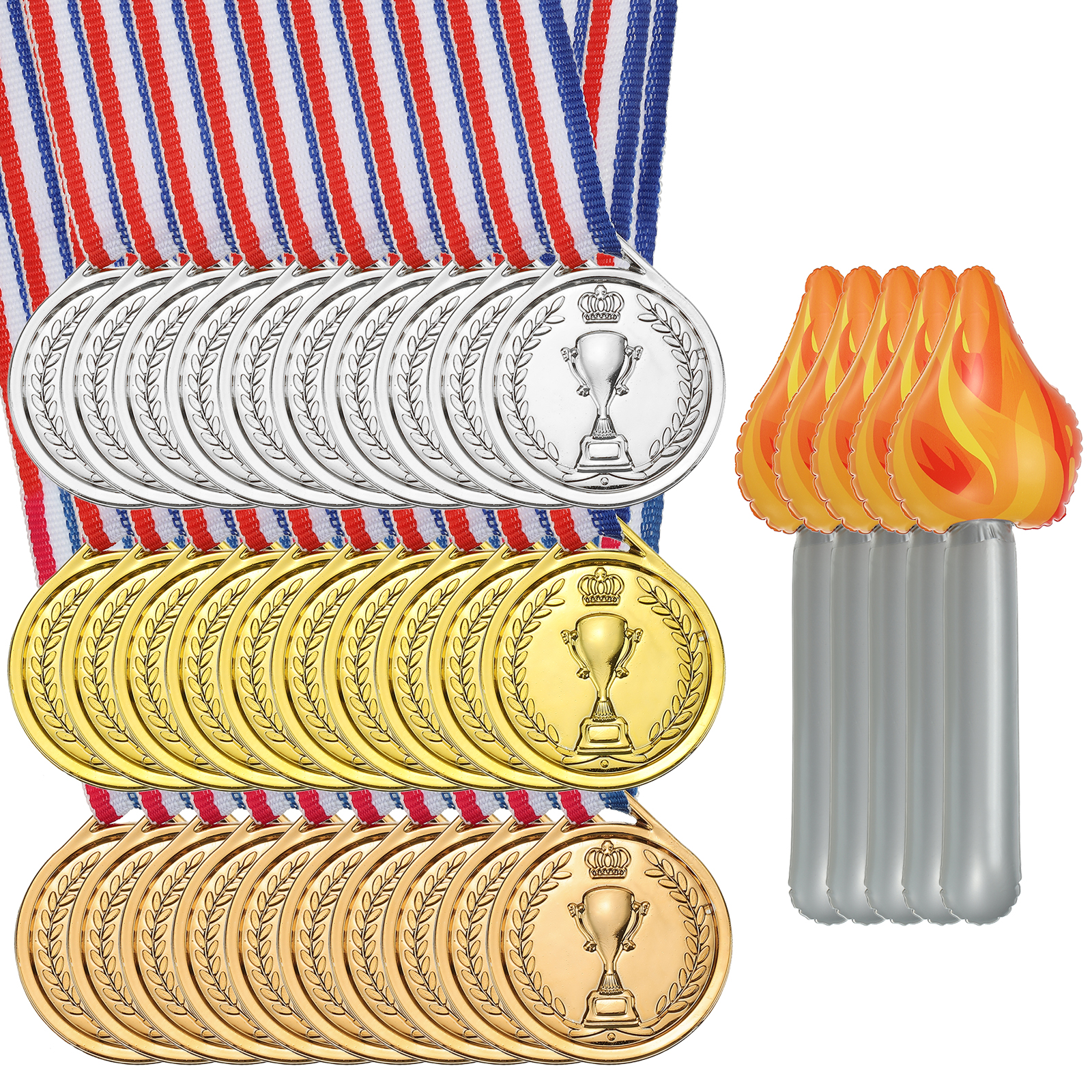 Uxcell 30 Pcs 1.5" Plastic Gold Silver Bronze Medals with Trophy & 5 ...