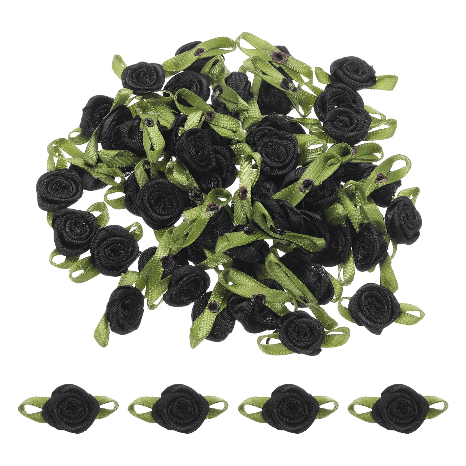 Uxcell 30 Pcs Black Ribbon Roses 5/8"x1-3/16" Mini Roses for Sewing ...