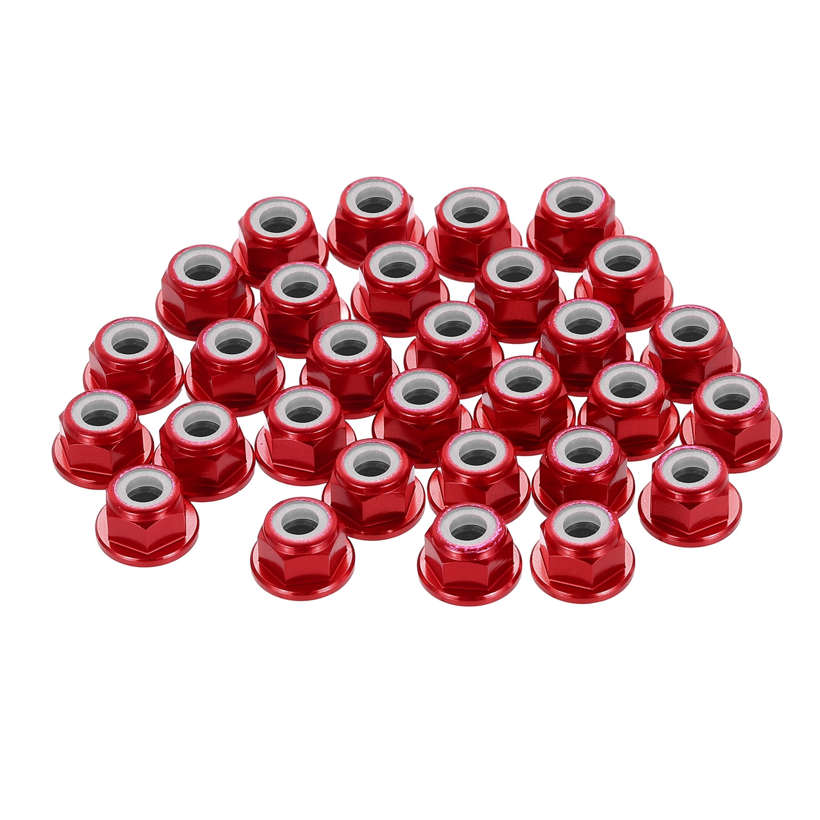Uxcell 30 Pcs M4 Pitch 0.7mm Aluminum Alloy Lock Nuts Flanged Hex Nuts ...