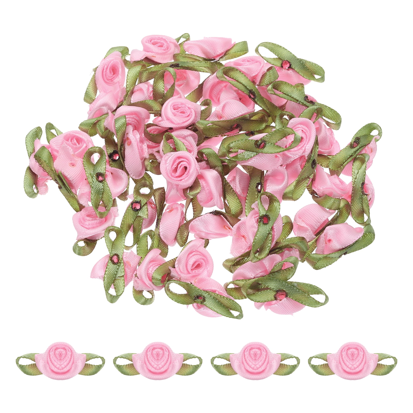 Uxcell 30 Pcs Pink Ribbon Roses 5/8"x1-3/16" Mini Roses for Sewing ...
