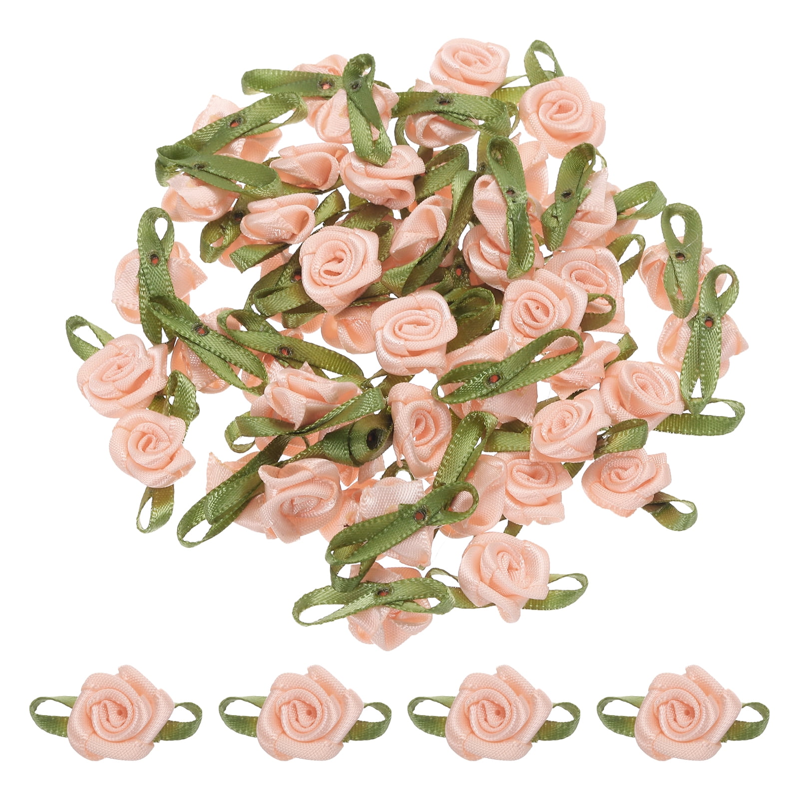 Uxcell 30 Pcs Snow Bud Powder Ribbon Roses 5/8"x1-3/16" Mini Roses for ...