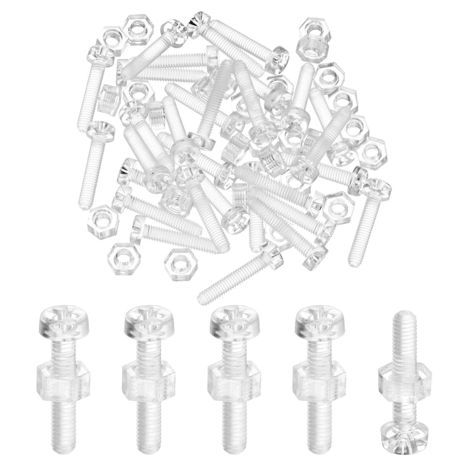 Uxcell 30-Set Clear Transparent Screws and Hex Nuts Kit, M3x15mm ...