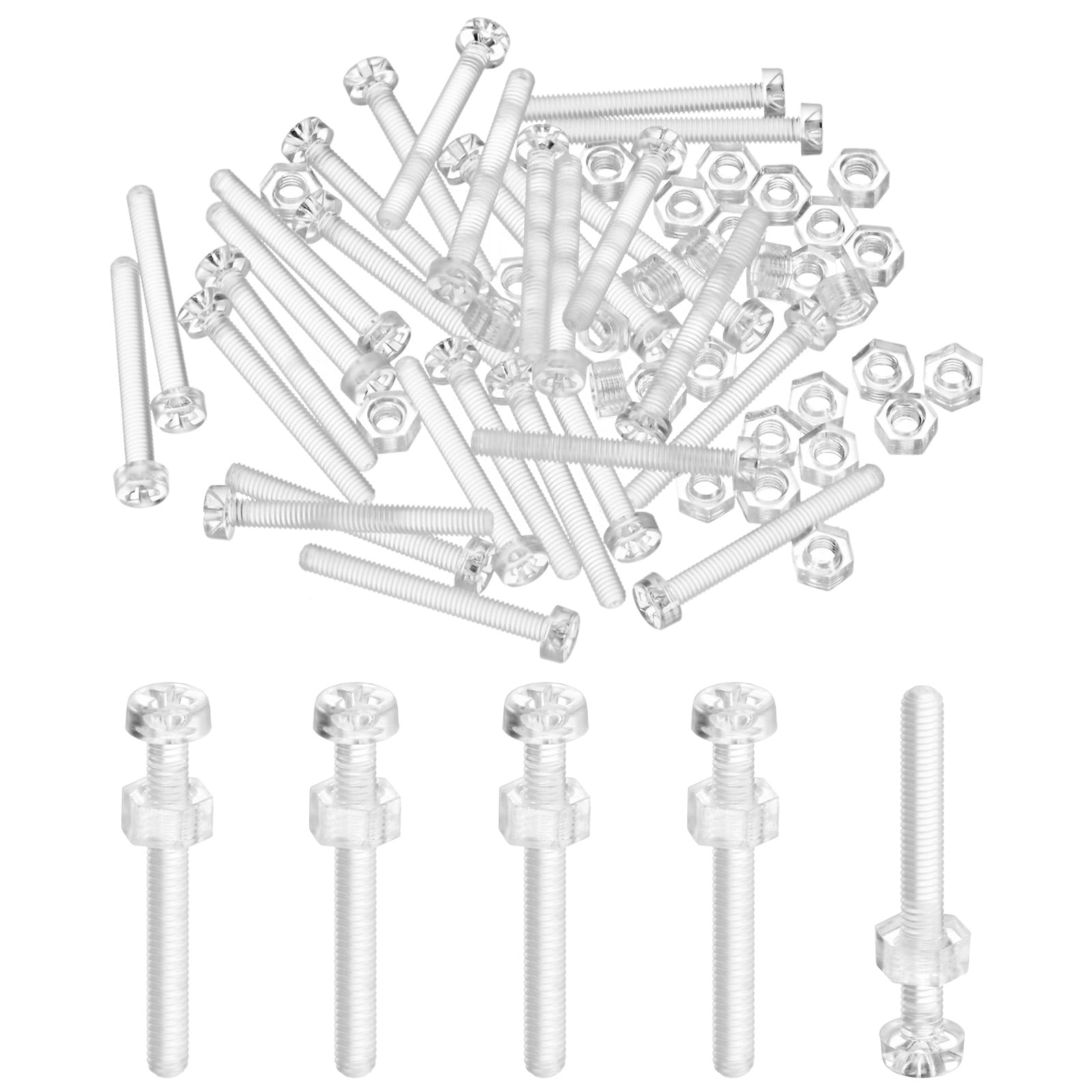 Uxcell 30-Set Clear Transparent Screws and Hex Nuts Kit, M3x25mm ...