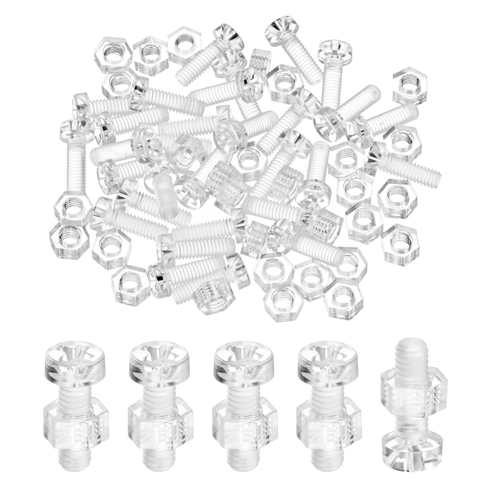 Uxcell 30-Set Clear Transparent Screws and Hex Nuts Kit, M4x12mm ...