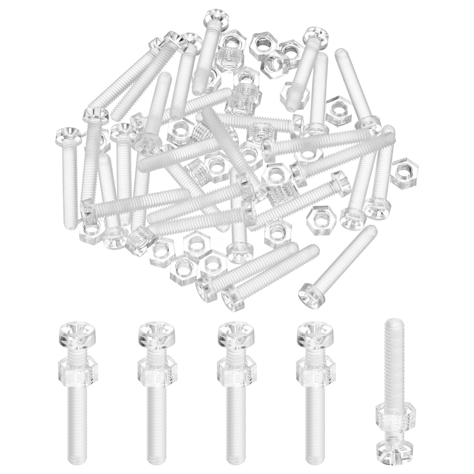 Uxcell 30-Set Clear Transparent Screws and Hex Nuts Kit, M4x25mm ...