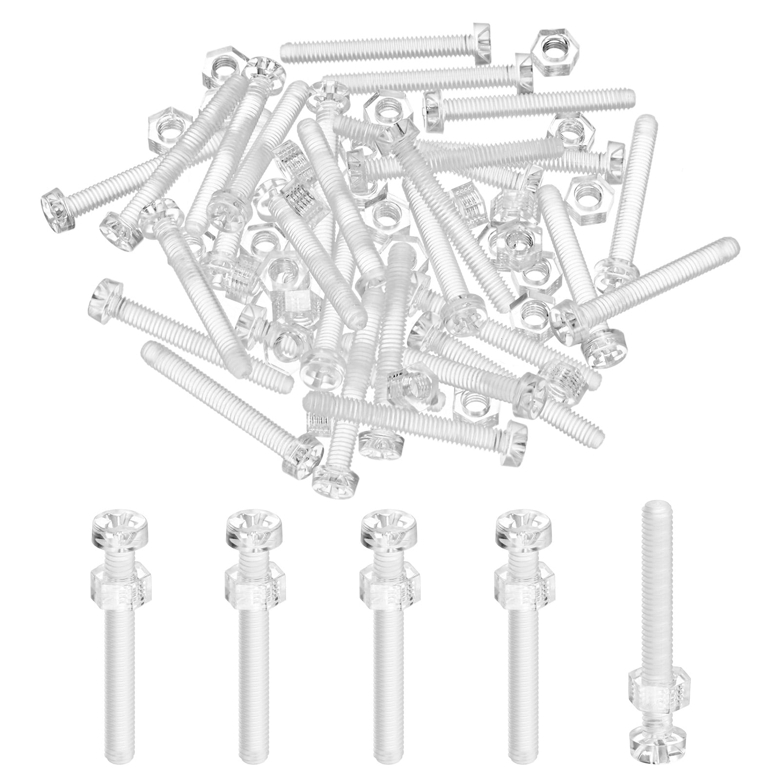 Uxcell 30-Set Clear Transparent Screws and Hex Nuts Kit, M4x30mm ...