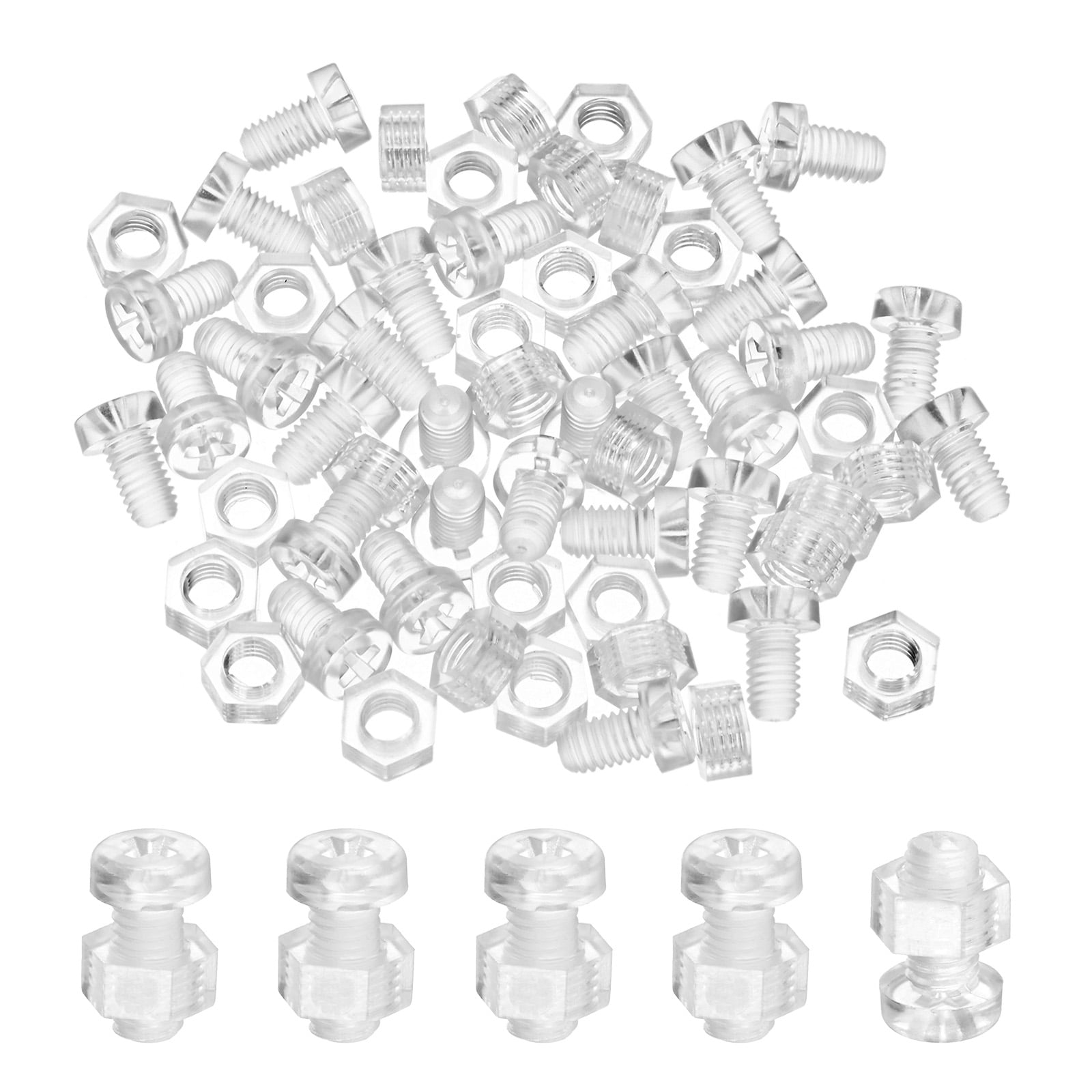 Uxcell 30-Set Clear Transparent Screws and Hex Nuts Kit, M5x8mm Acrylic ...