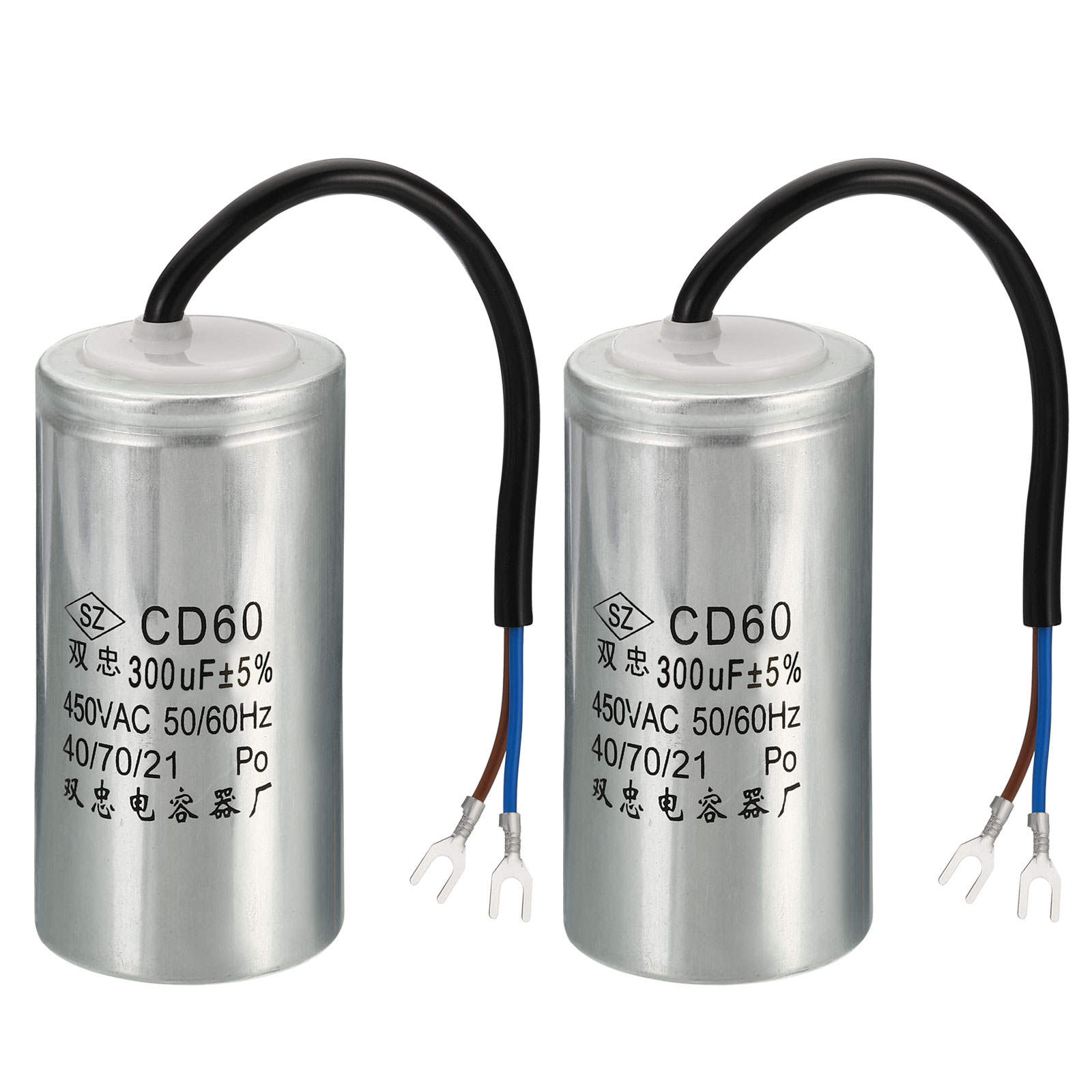 Uxcell 300uF 450VAC 2 Wires 5% Tolerance 50/60Hz CD60 Run Capacitor 2 ...