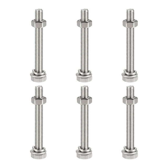Uxcell 304 Stainless Steel Hex Head Screws Bolts, Nuts, Flat & Lock Washers Kits 6Sets M6 x 50mm ...