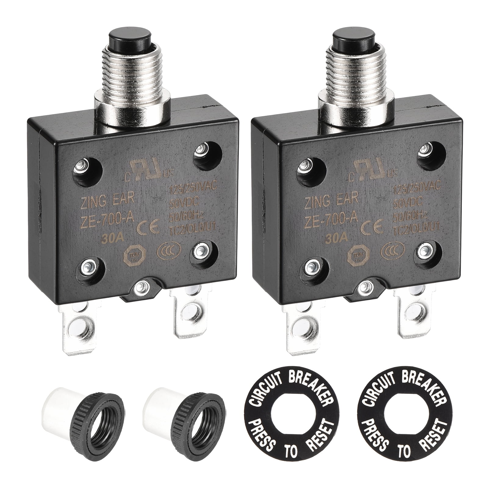 Uxcell 30A Thermal Circuit Breaker 125/250V AC 50V DC 50/60Hz Push ...
