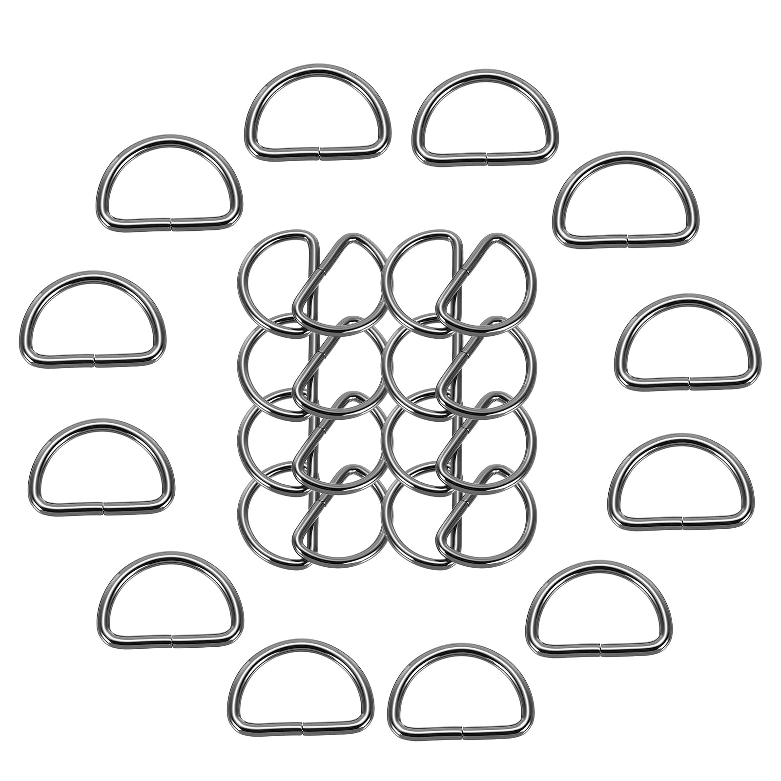 Uxcell 30Pcs 1.3 x 0.7 Inch Metal D Rings, Black Welded Rings Buckles ...
