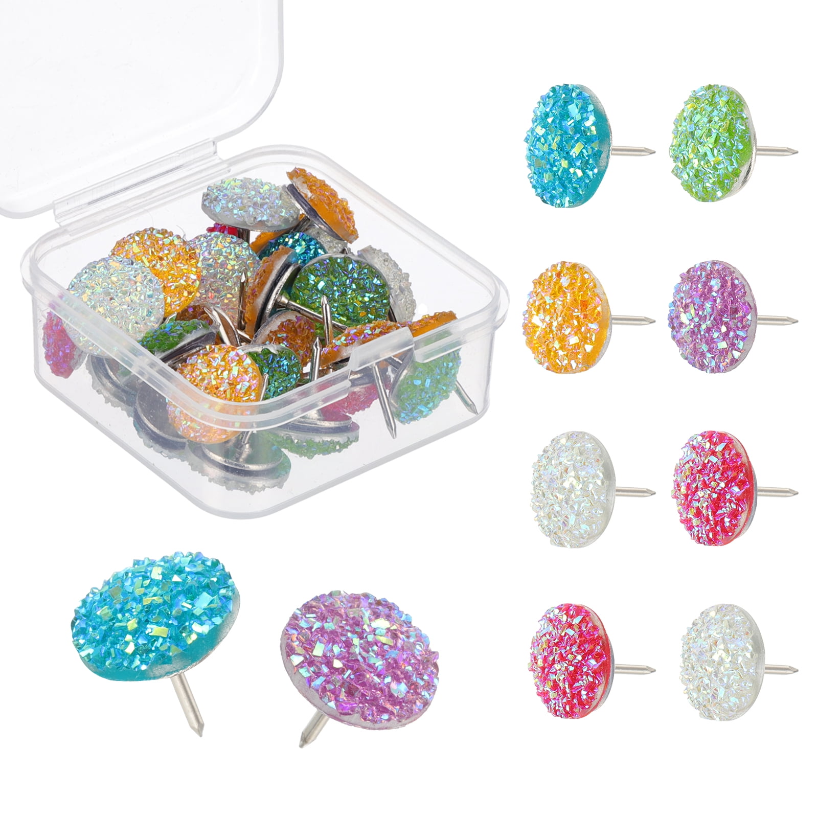 Uxcell 30Pcs Diamond Push Pins, Glitter Rhinestone Decorative Thumb Tacks Shiny Push Pins for ...