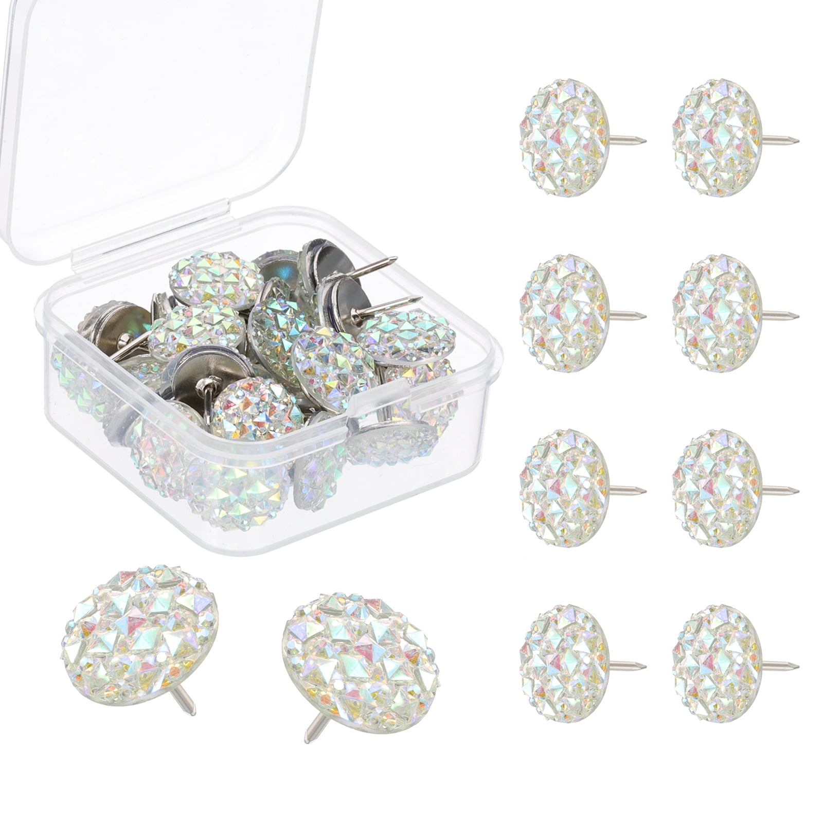 Uxcell 30Pcs Diamond Push Pins, Glitter Rhinestone Decorative Thumb Tacks Shiny Push Pins for ...