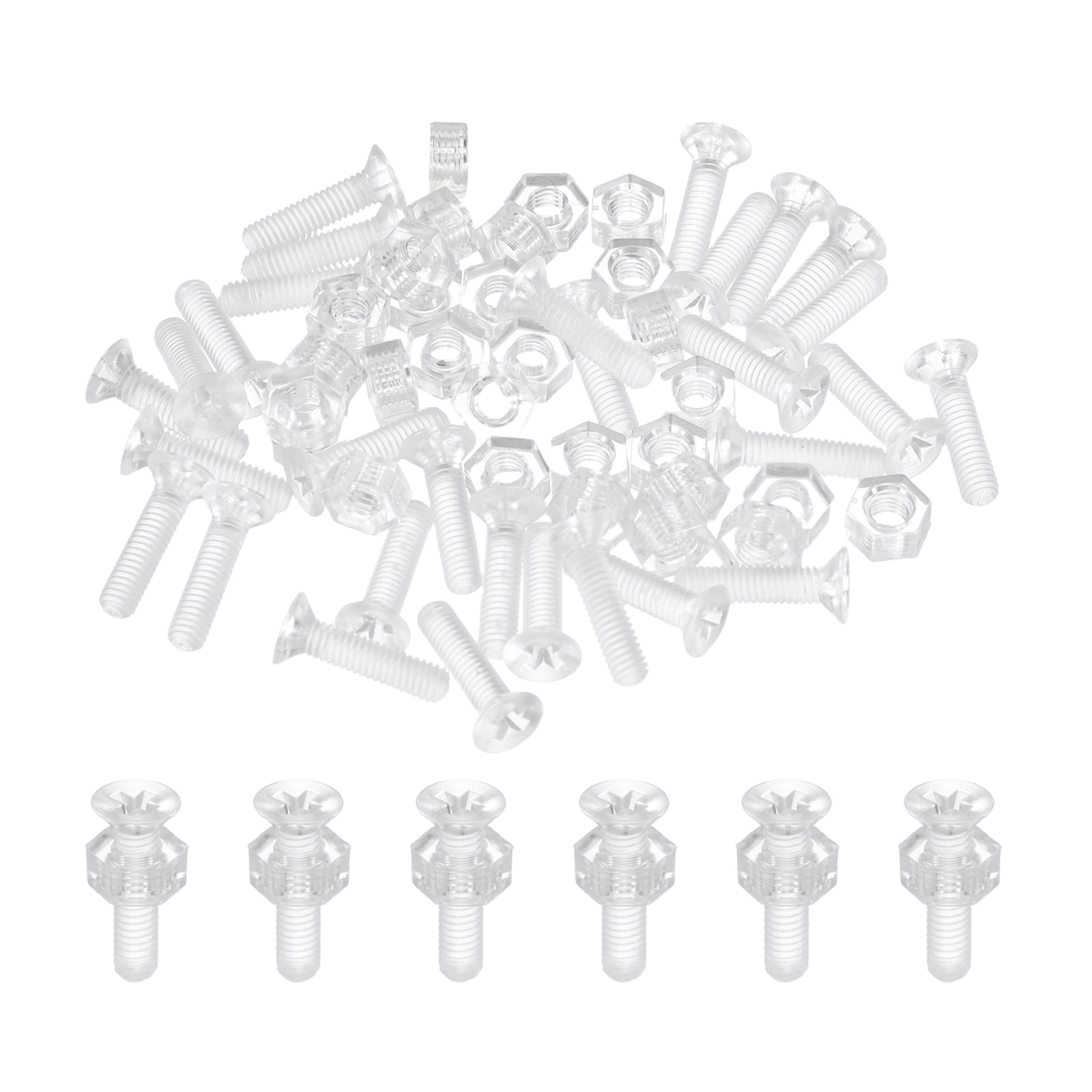 Uxcell 30Pcs M3x12mm Clear Plastic Phillips Countersunk Screws with Hex ...