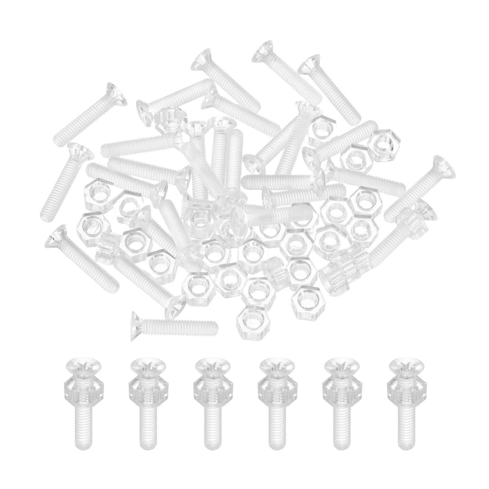 Uxcell 30Pcs M3x15mm Clear Plastic Phillips Countersunk Screws with Hex ...