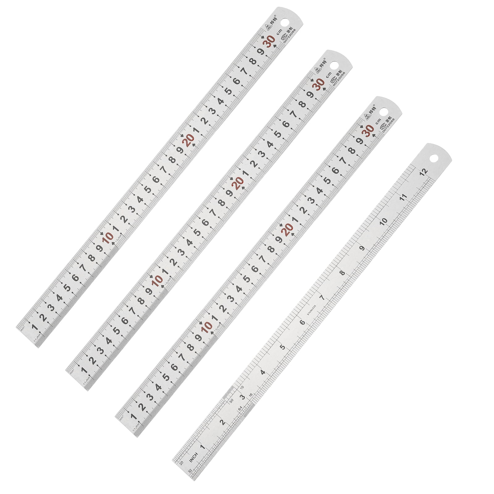 Uxcell 30cm/12" Metal Straight Ruler, 4Pcs Stainless Steel Ruler ...