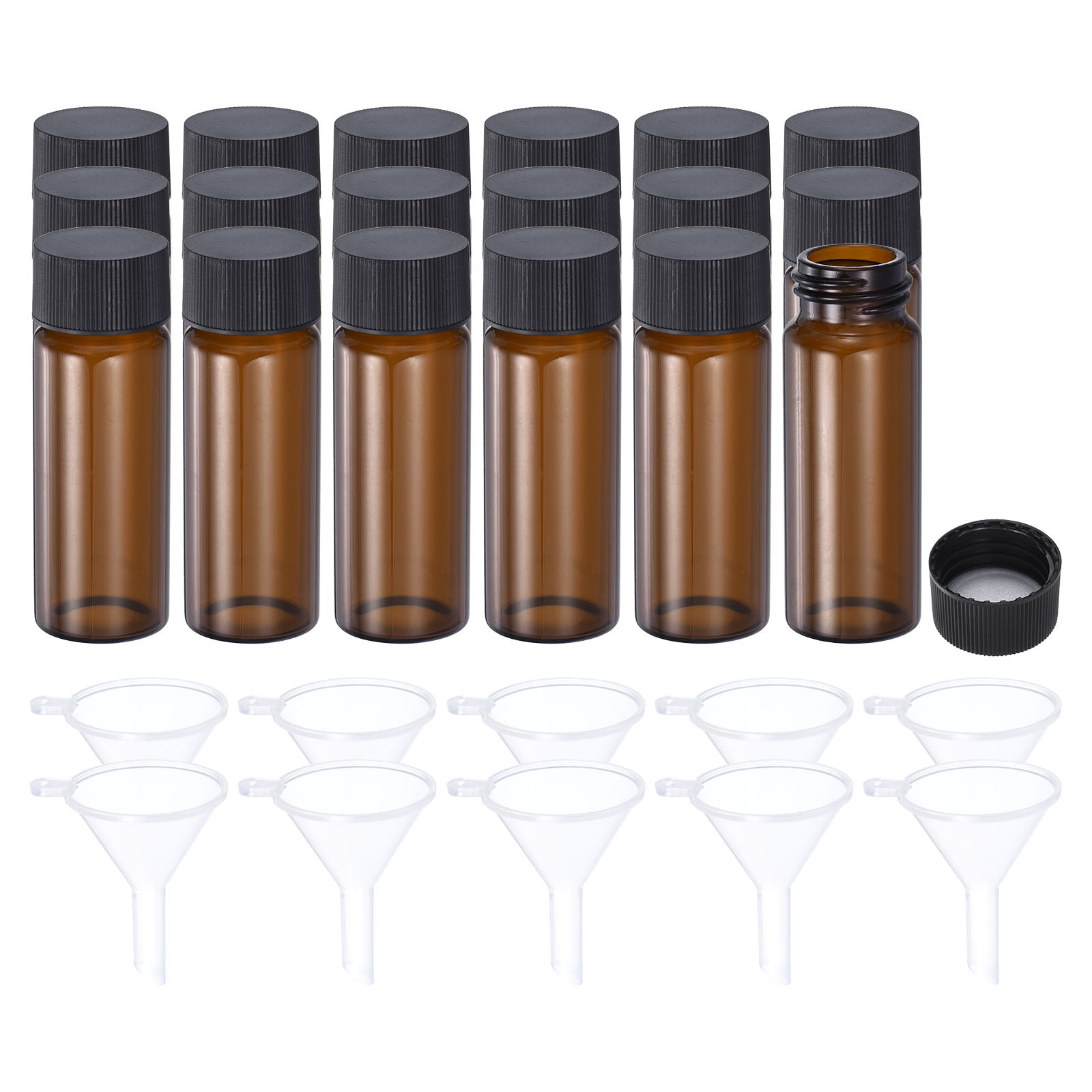 Uxcell 30mL Glass Vials with Screw Caps Liquid Sample Vial with 10 Funnel, Amber 18Pcs - Walmart.com