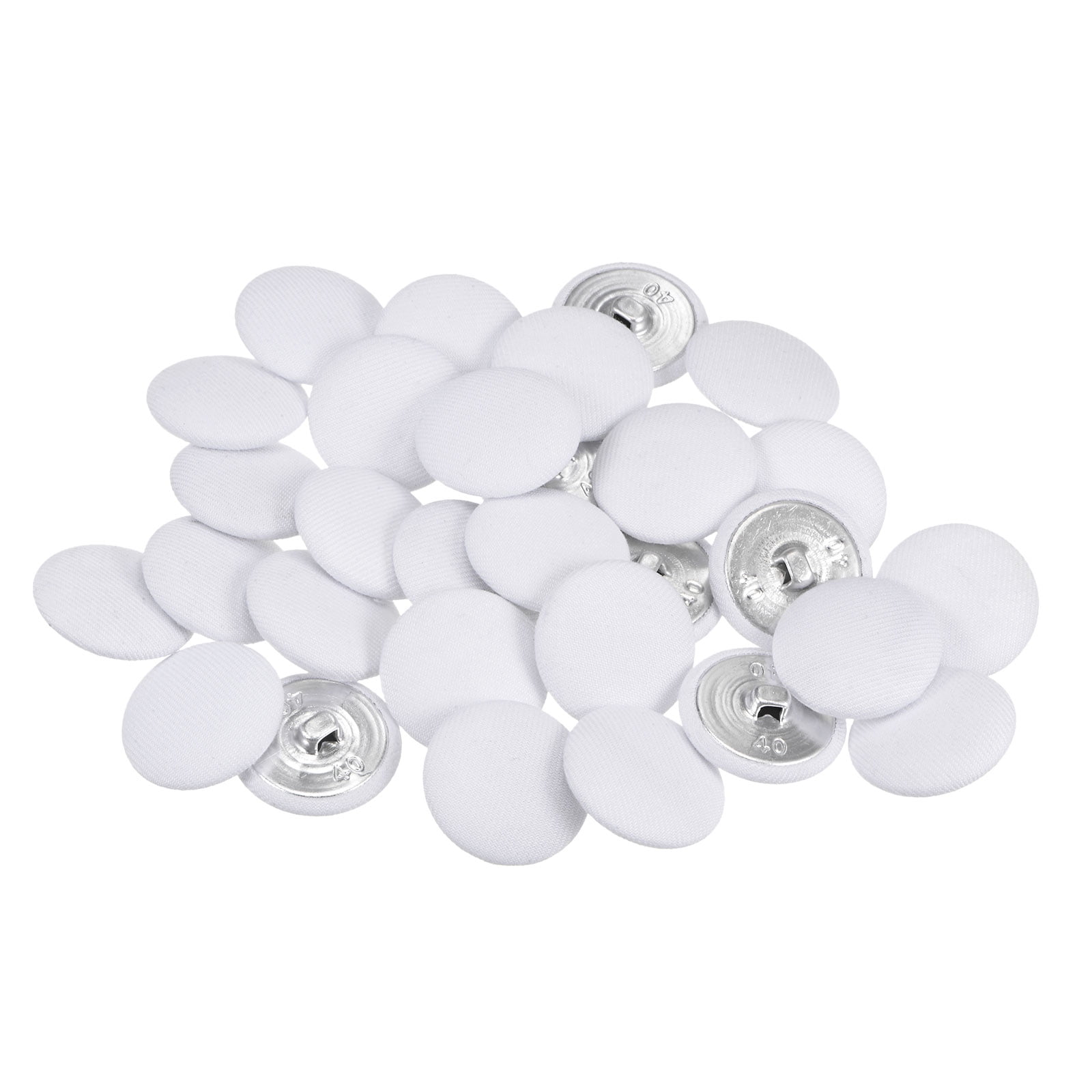 Uxcell 30pcs 40L Fabric Cloth Covered Button 25mm Metal Shank Round ...