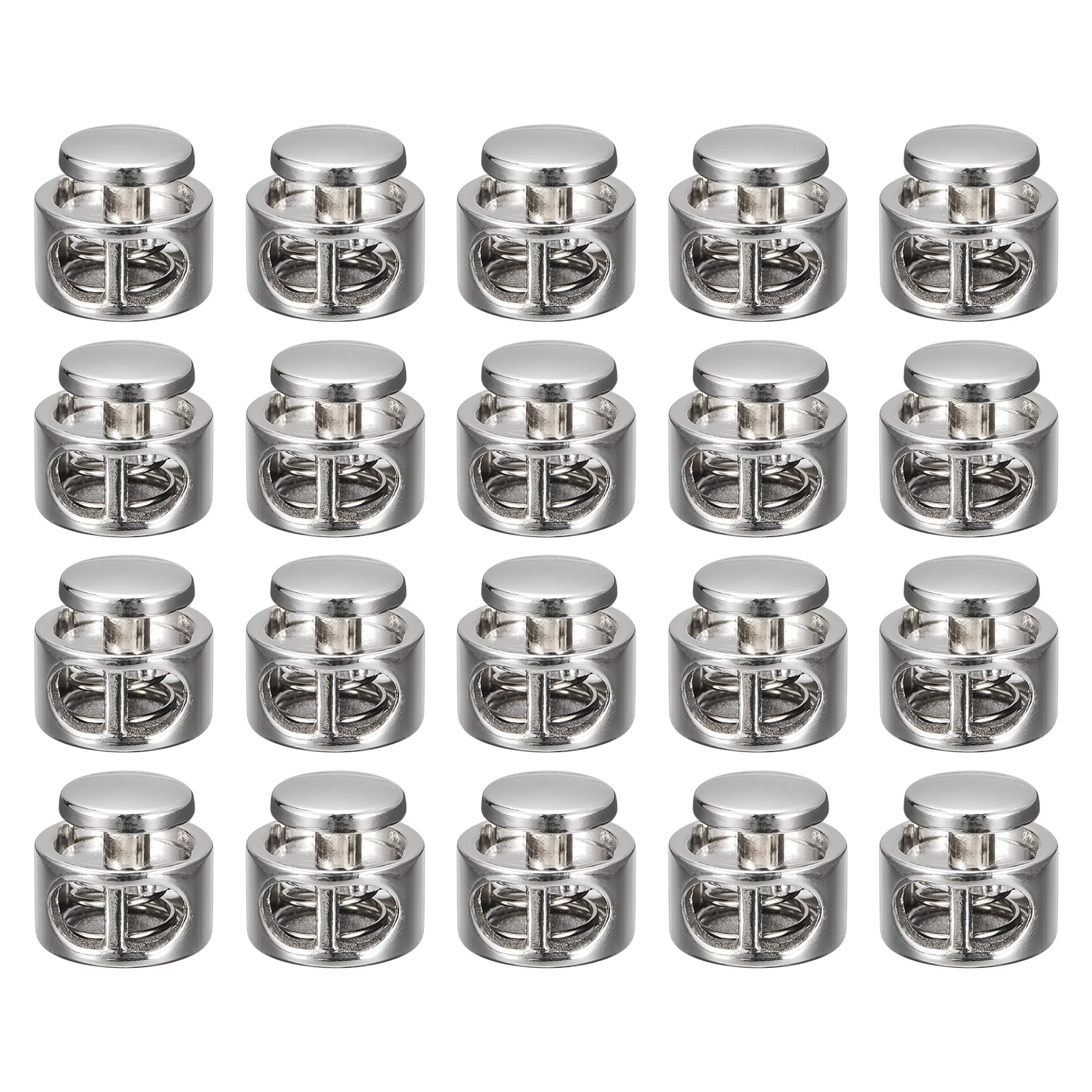 Uxcell 30pcs Double Hole Metal Spring Cord Locks Round Toggle Stoppers ...