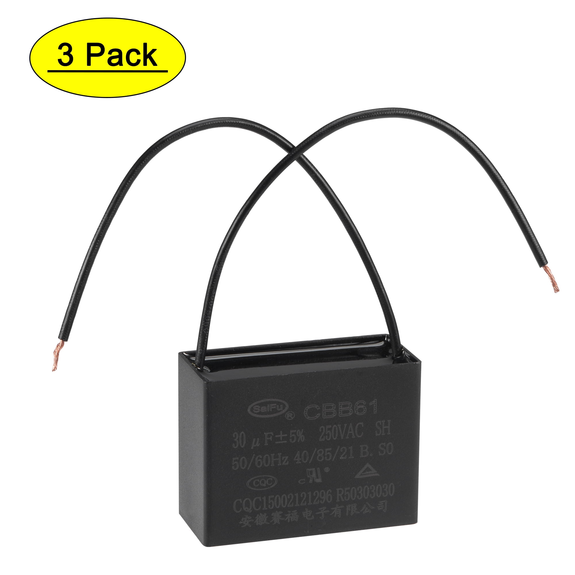 Uxcell 30uF 250V AC 2 Wires CBB61 Ceiling Fan Capacitors 3 Pack ...