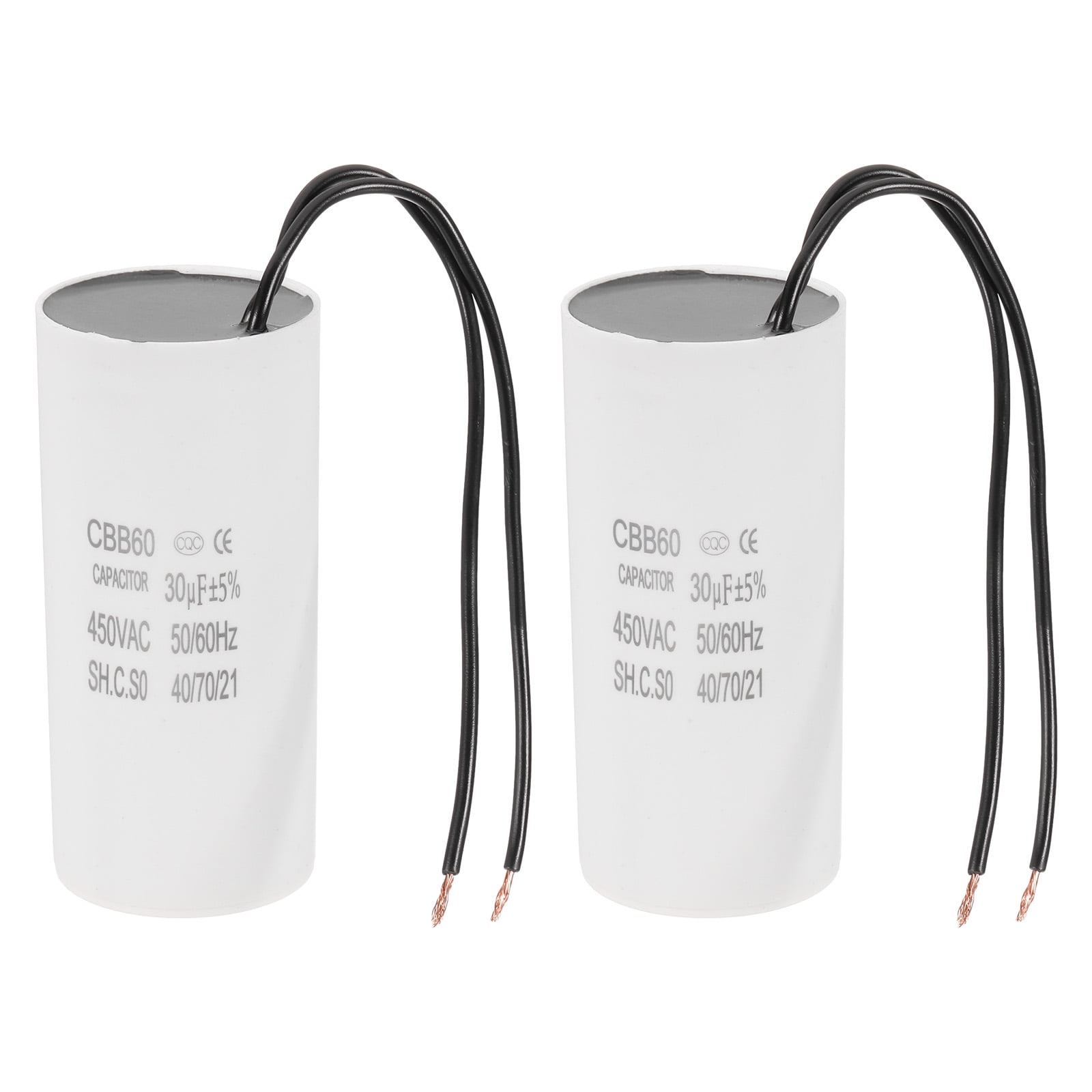 Uxcell 30uF CBB60 Running Capacitor, 2 Pcs Run Capacitor with 2 Wires ...