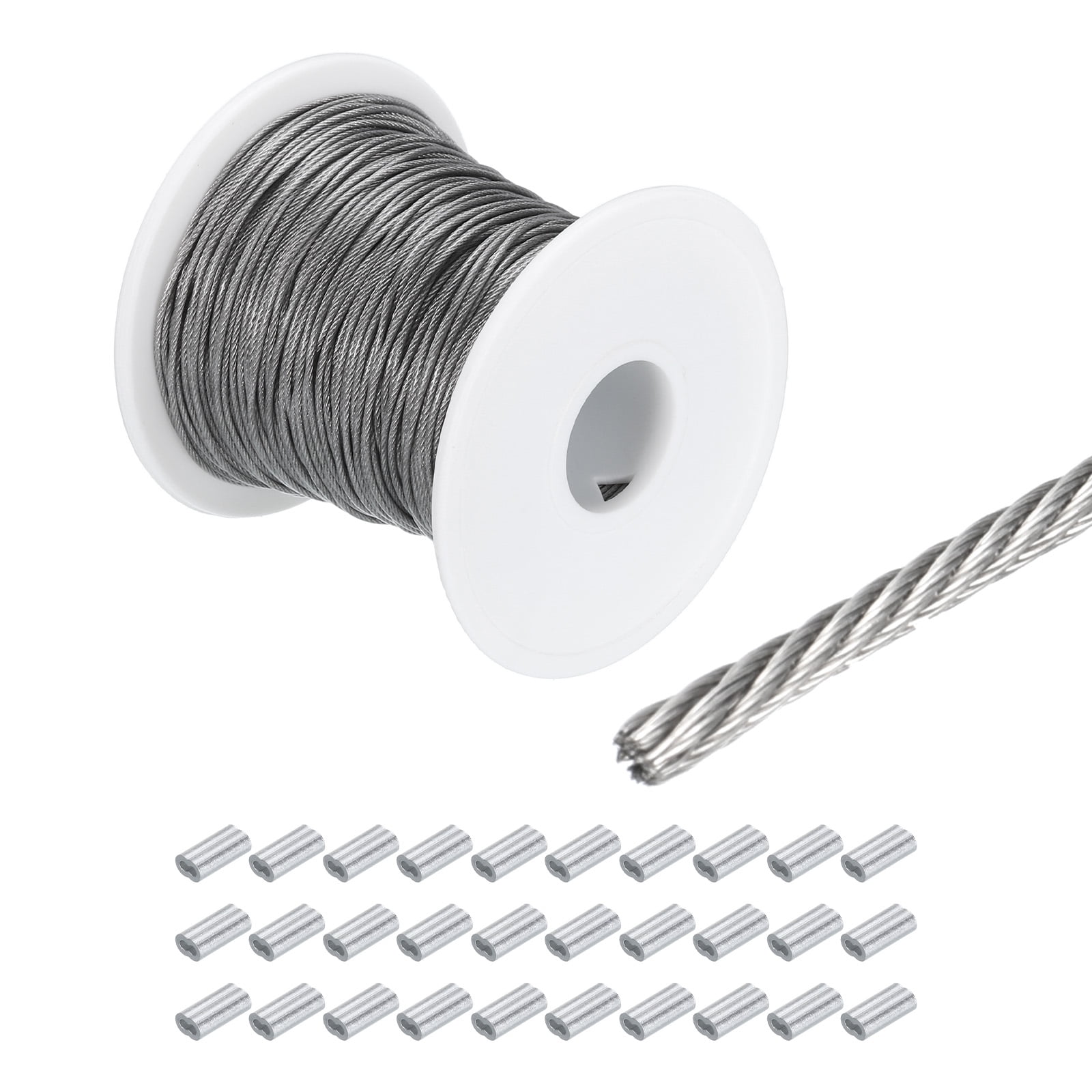 Uxcell 328Ft(100M) Wire Rope 304 Stainless Steel Cable 3/64"(1mm) Vinyl ...