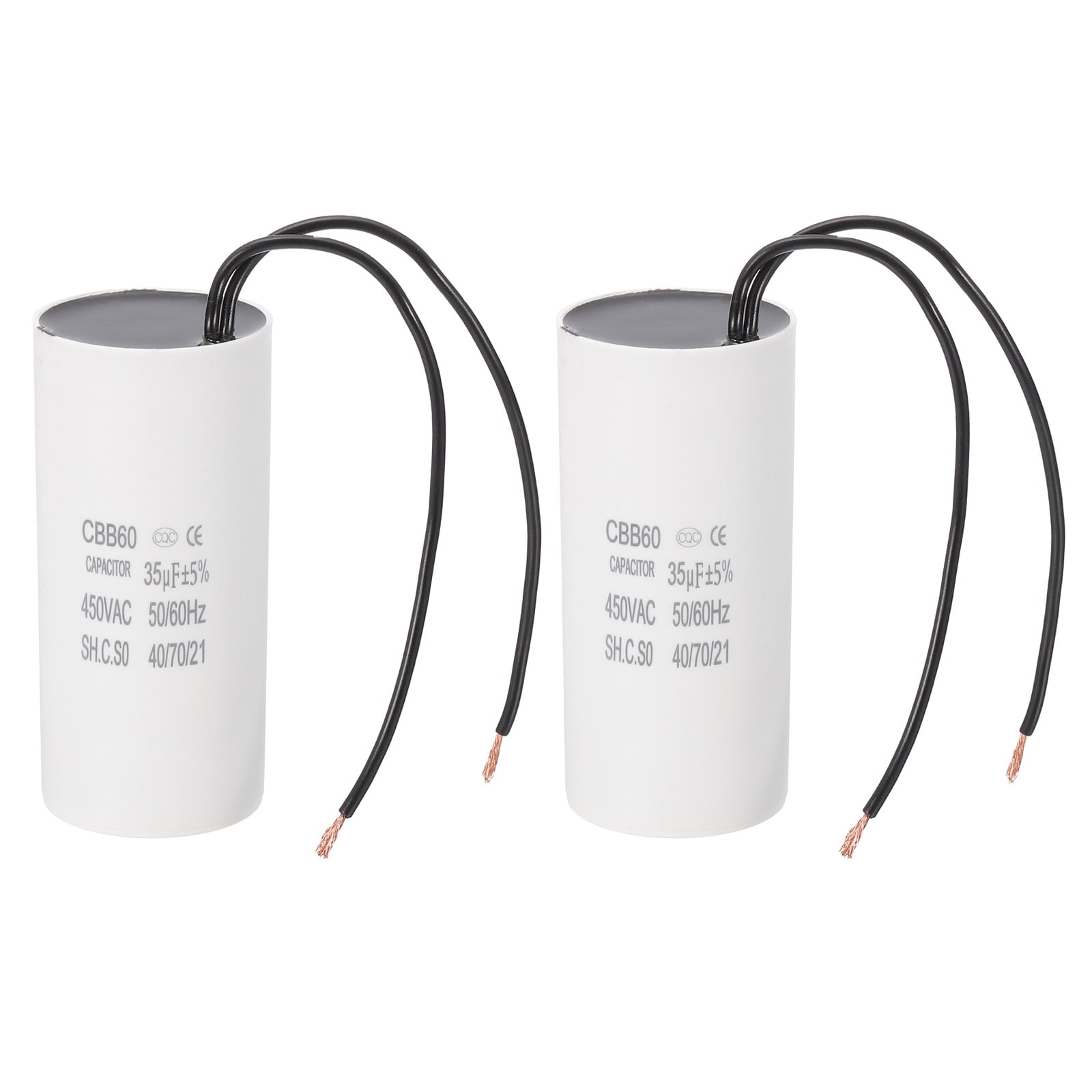 Uxcell 35uF CBB60 Running Capacitor, 2 Pcs Run Capacitor with 2 Wires ...