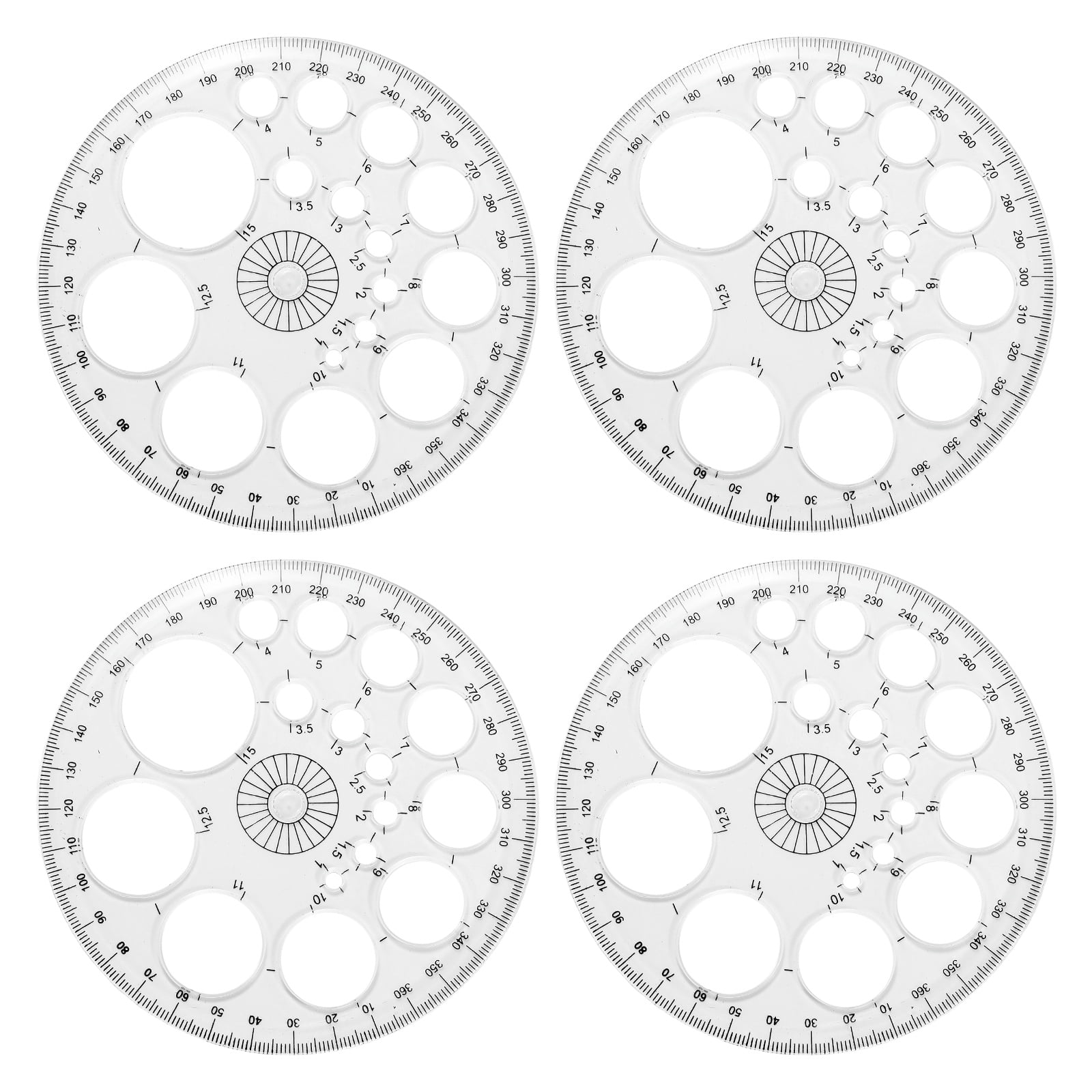Uxcell 360-Degree Plastic Protractor, 4Pcs Circle Template Circle Ruler ...