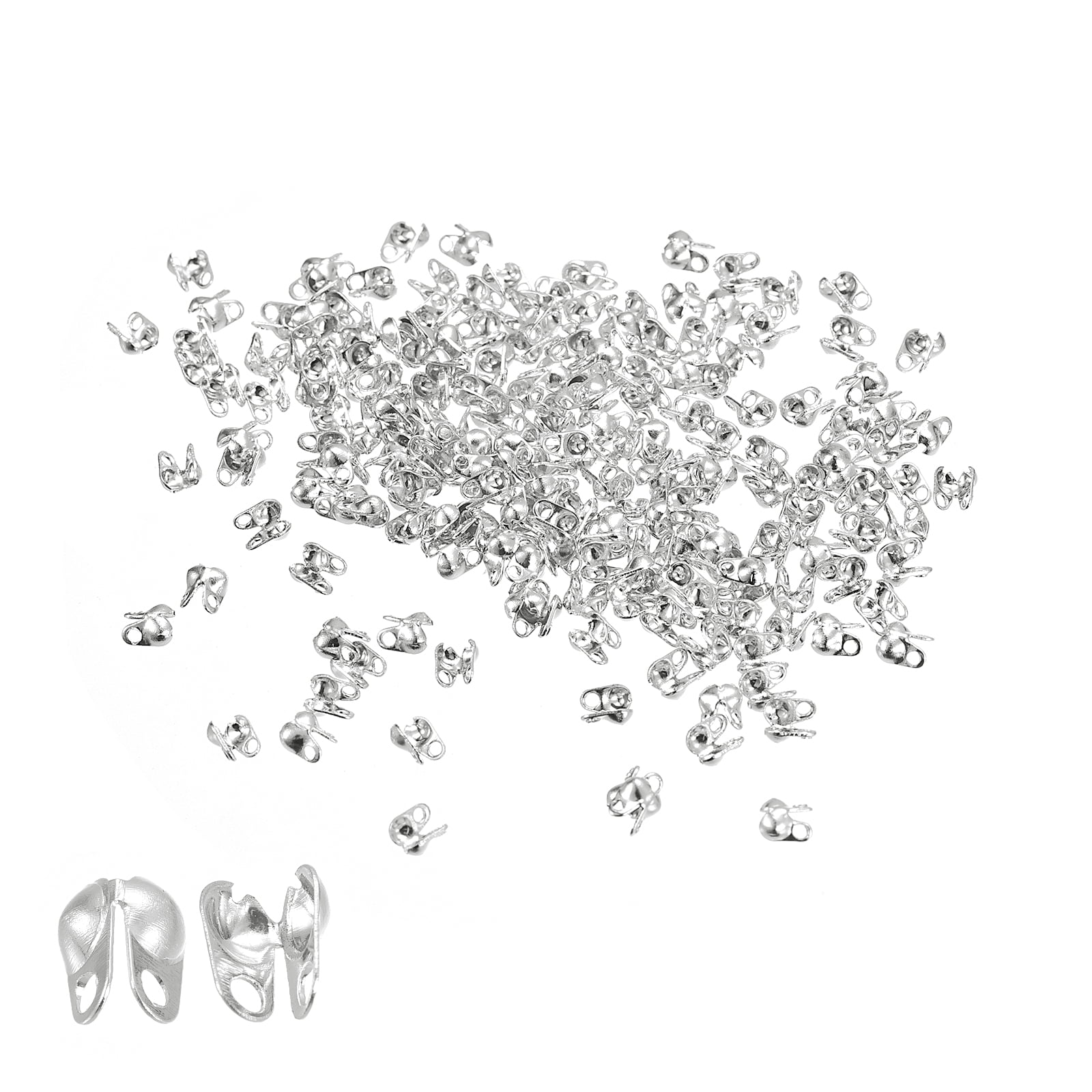 Uxcell 360 Pack 4mm Clamshell Fold Over Bead Tips Knot Covers Silver ...