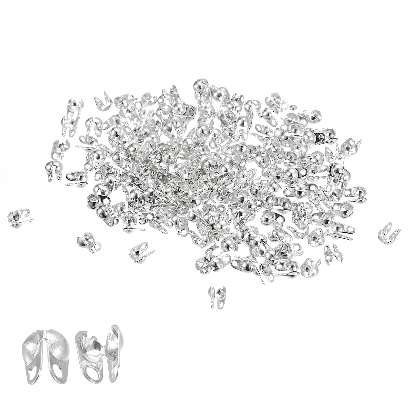 Uxcell 360 Pack 6.2mm Clamshell Fold Over Bead Tips Knot Covers Silver ...