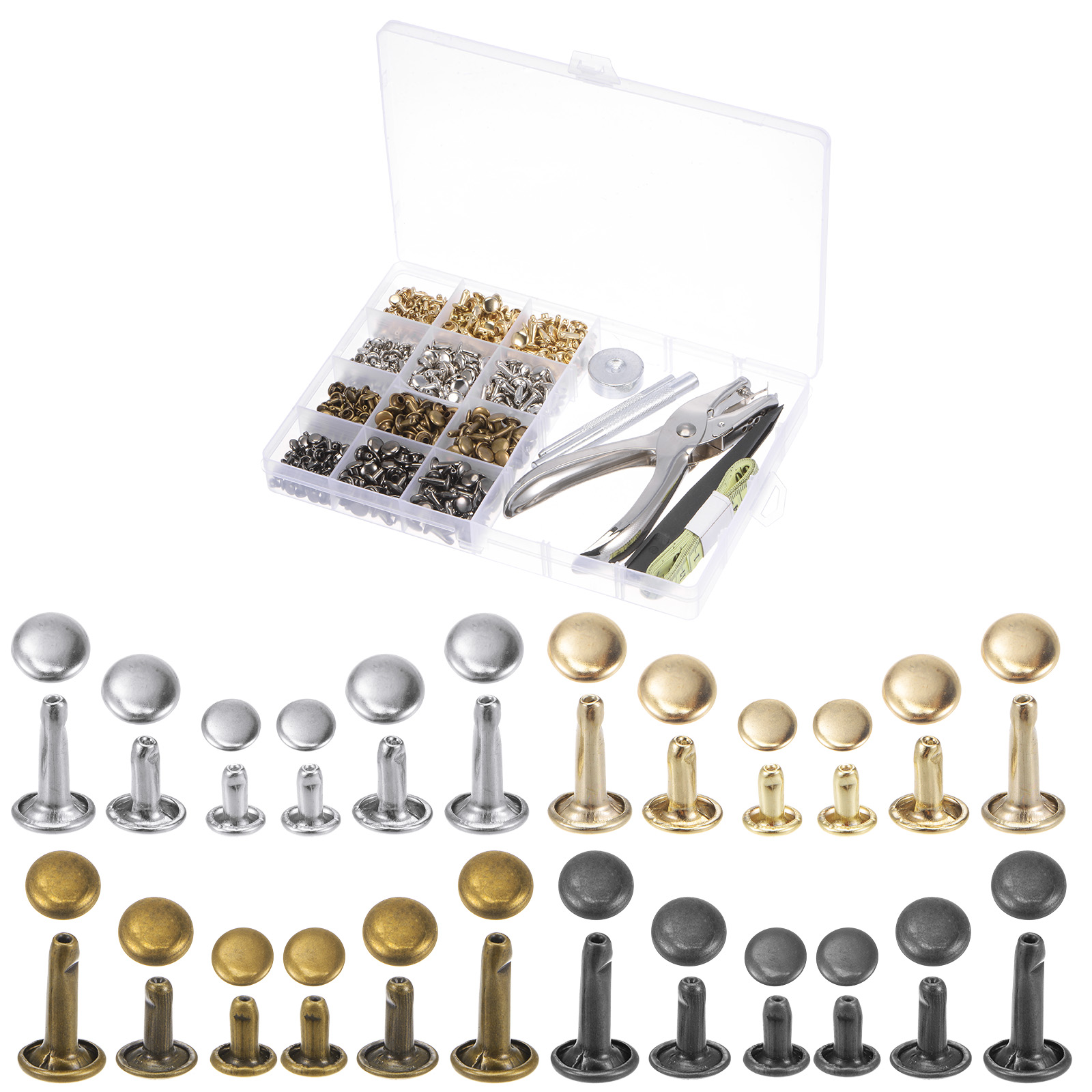 Uxcell 360 Sets Leather Rivets Kit 4 Colors 3 Sizes with 6PCS Setting ...
