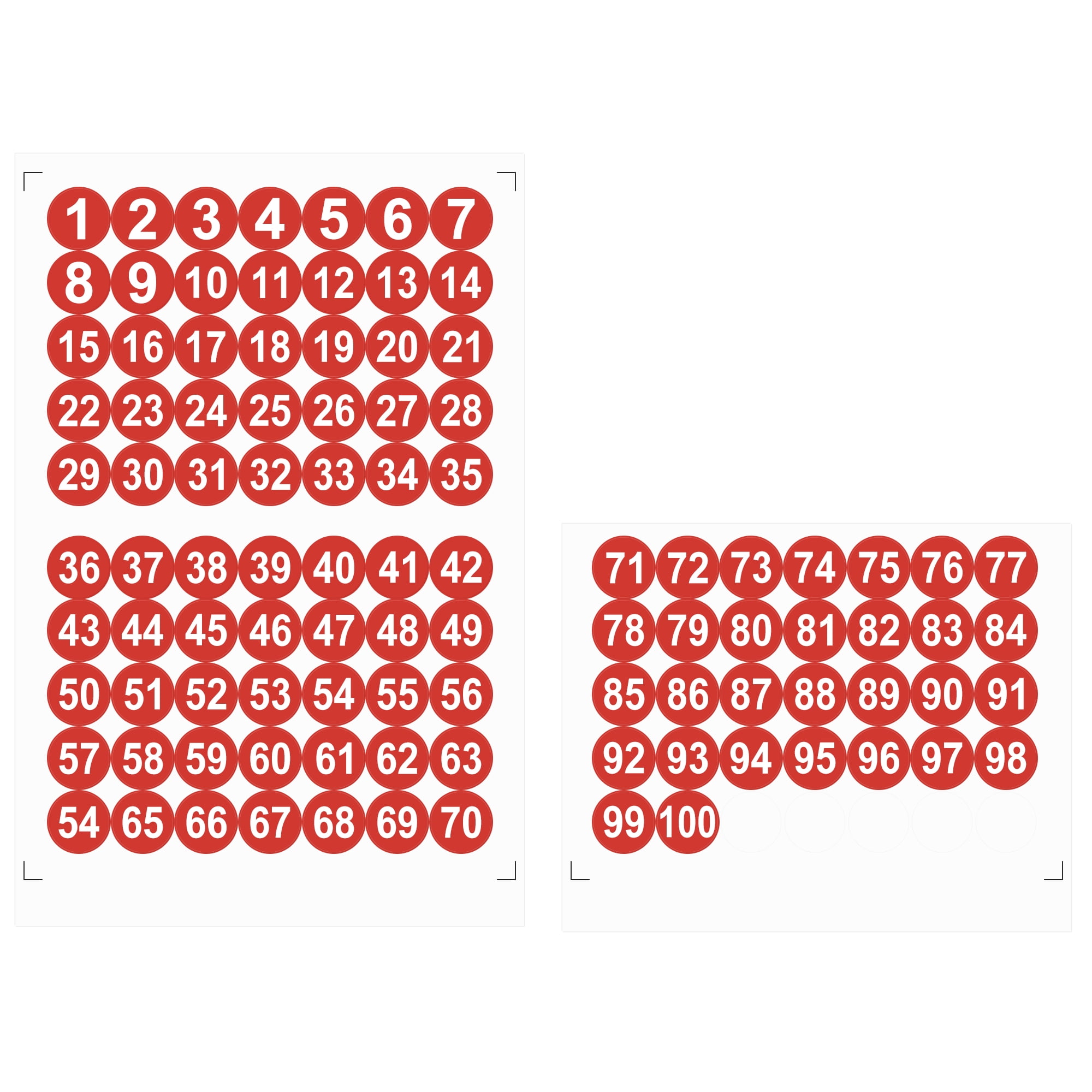 Uxcell 38mm Dia PVC Round Number Stickers Number 1-100 Red - Walmart.com