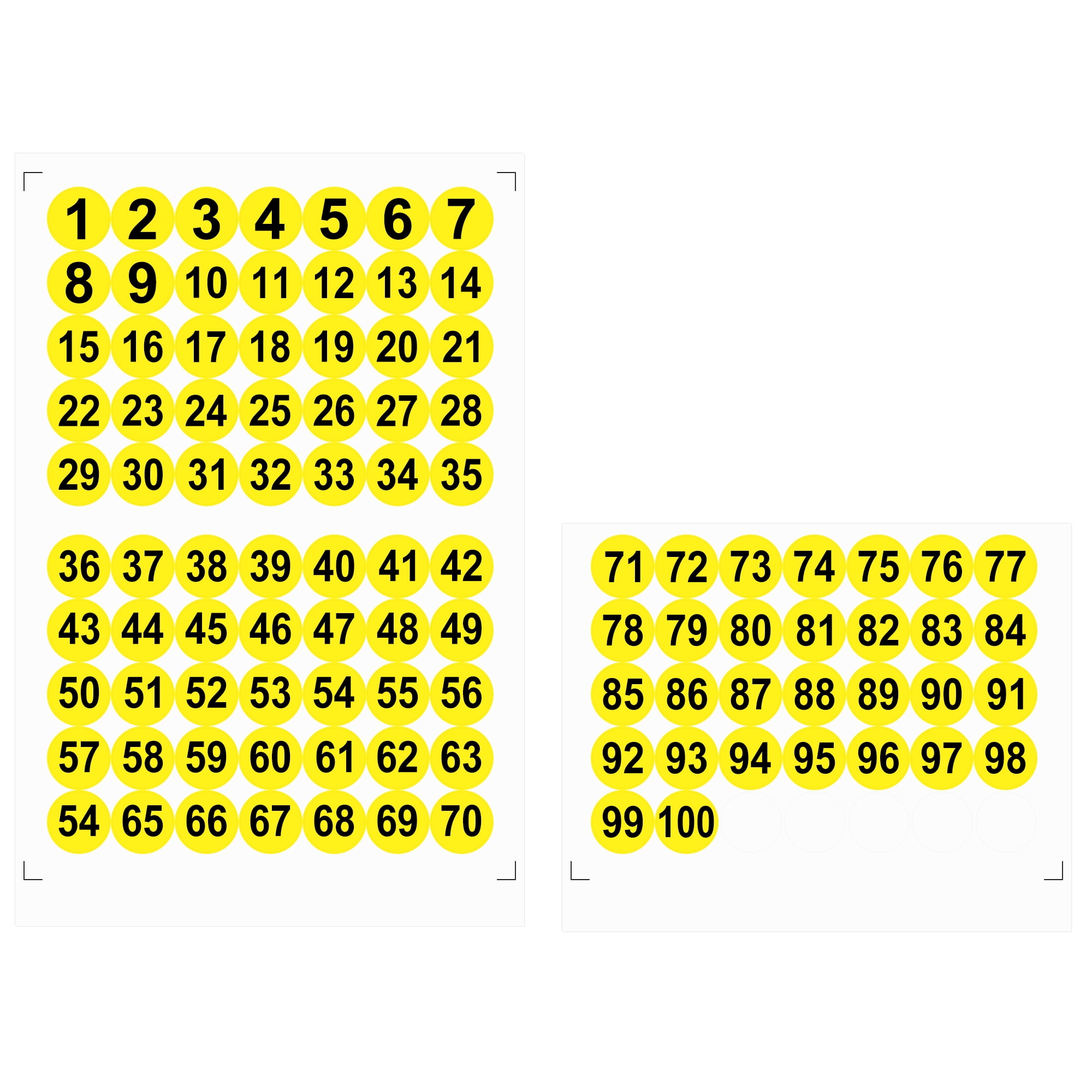 Uxcell 38mm Dia PVC Round Number Stickers Number 1-100 Yellow - Walmart.com