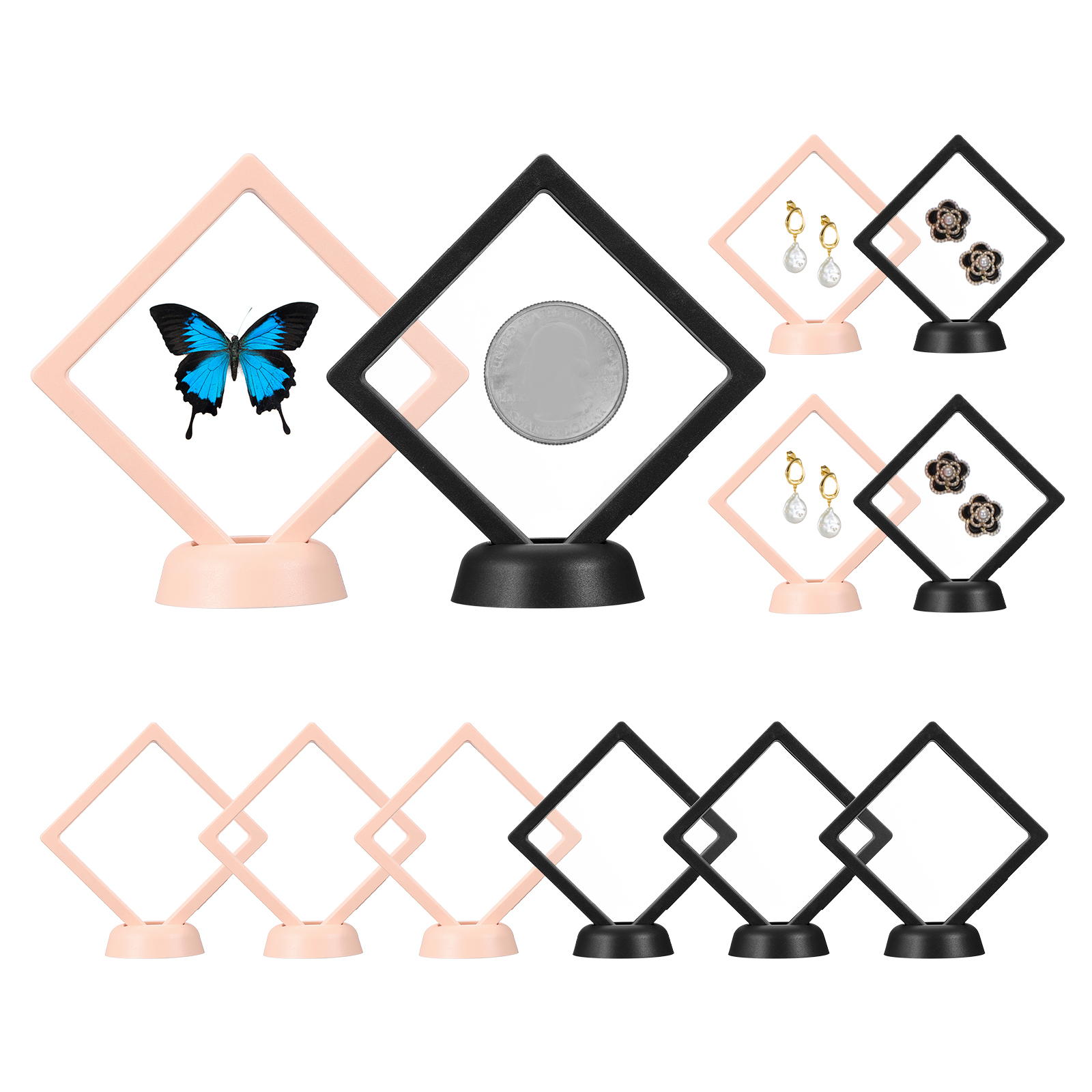 Uxcell 3D Floating Frame Display Stand Challenge Coin Display Stand Holder Transparent PE Black ...