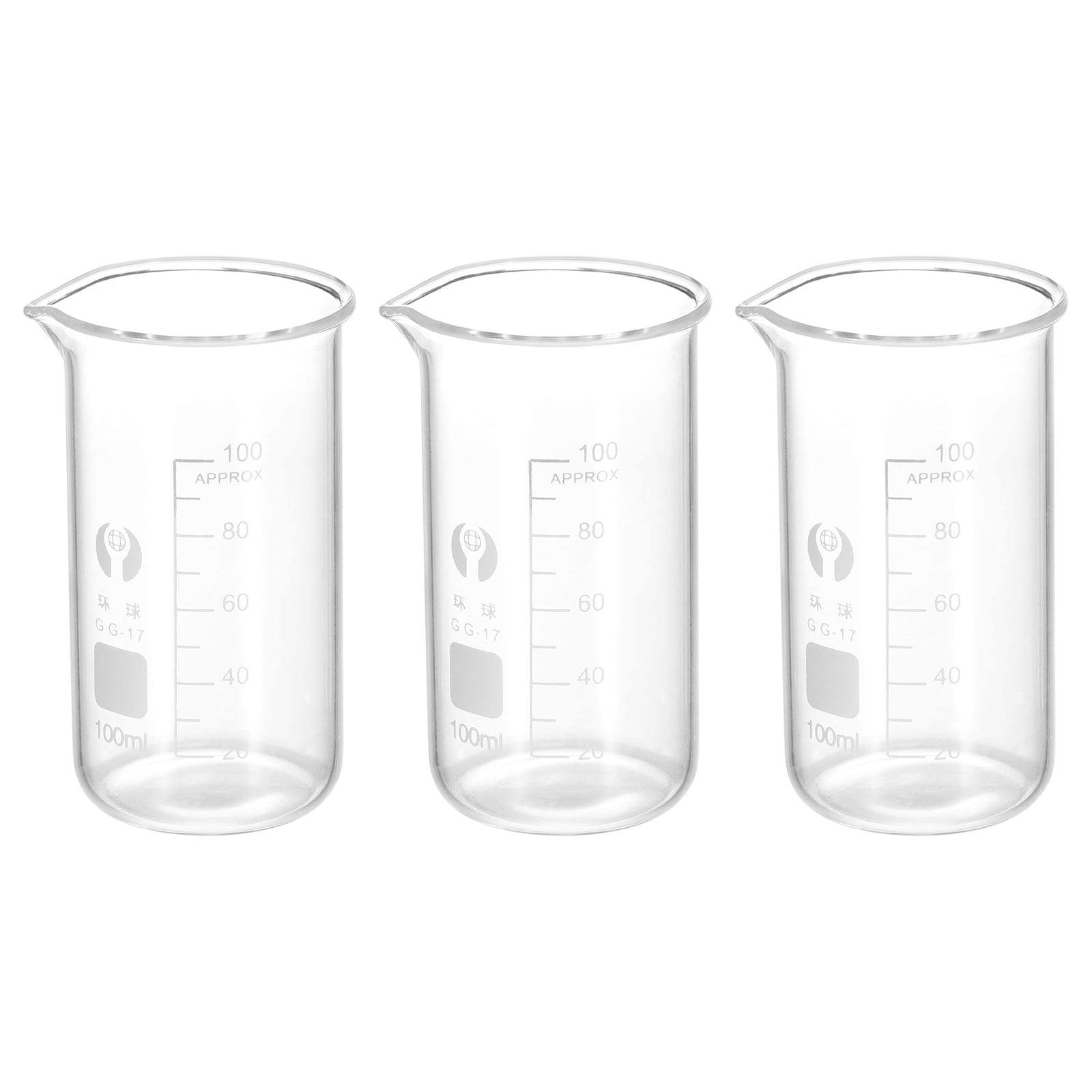Uxcell 3Pack 100ml Tall Form Glass Beaker, 3.3 Borosilicate Glass Graduated Measuring Cups with ...