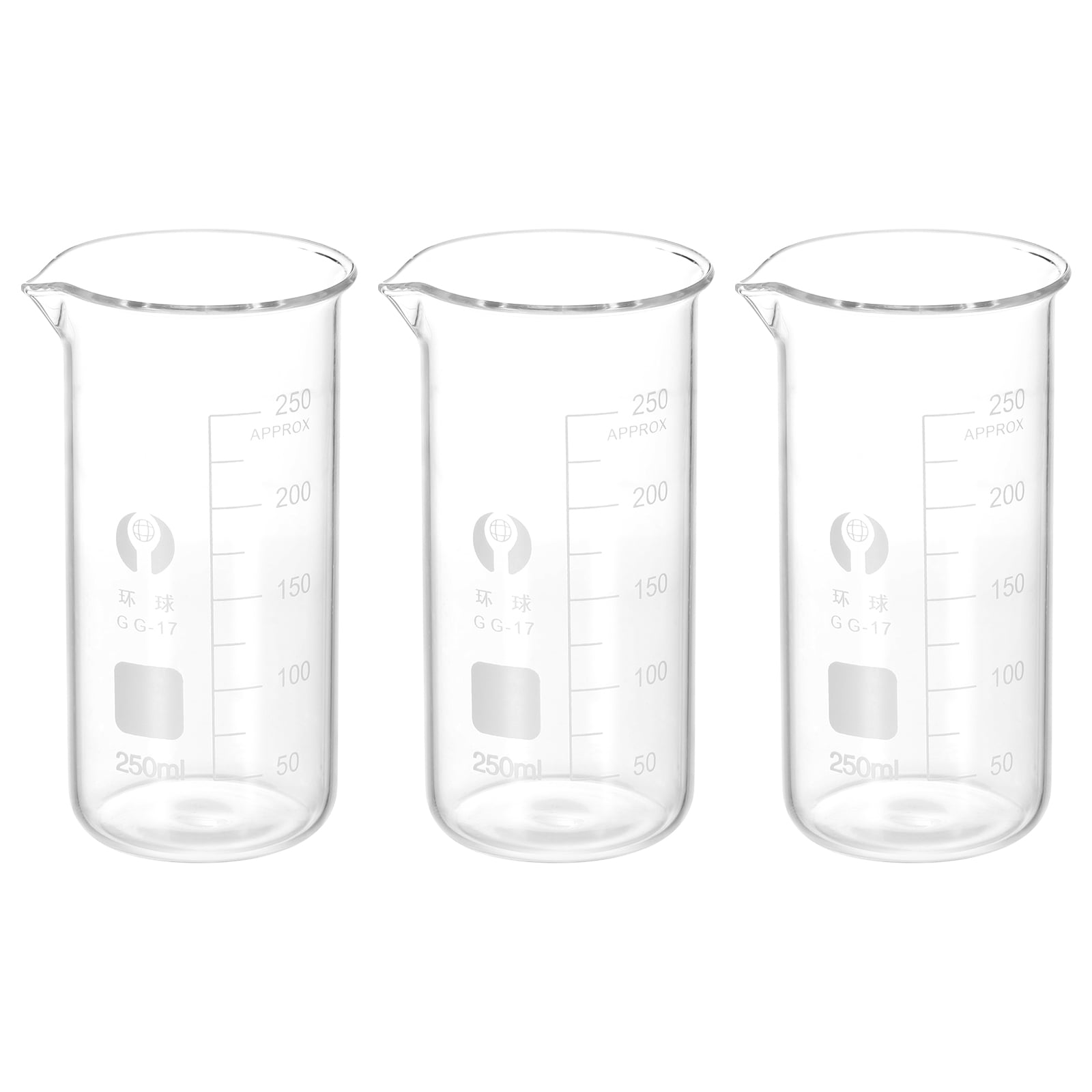 Uxcell 3Pack 250ml Tall Form Glass Beaker, 3.3 Borosilicate Glass Graduated Measuring Cups with ...