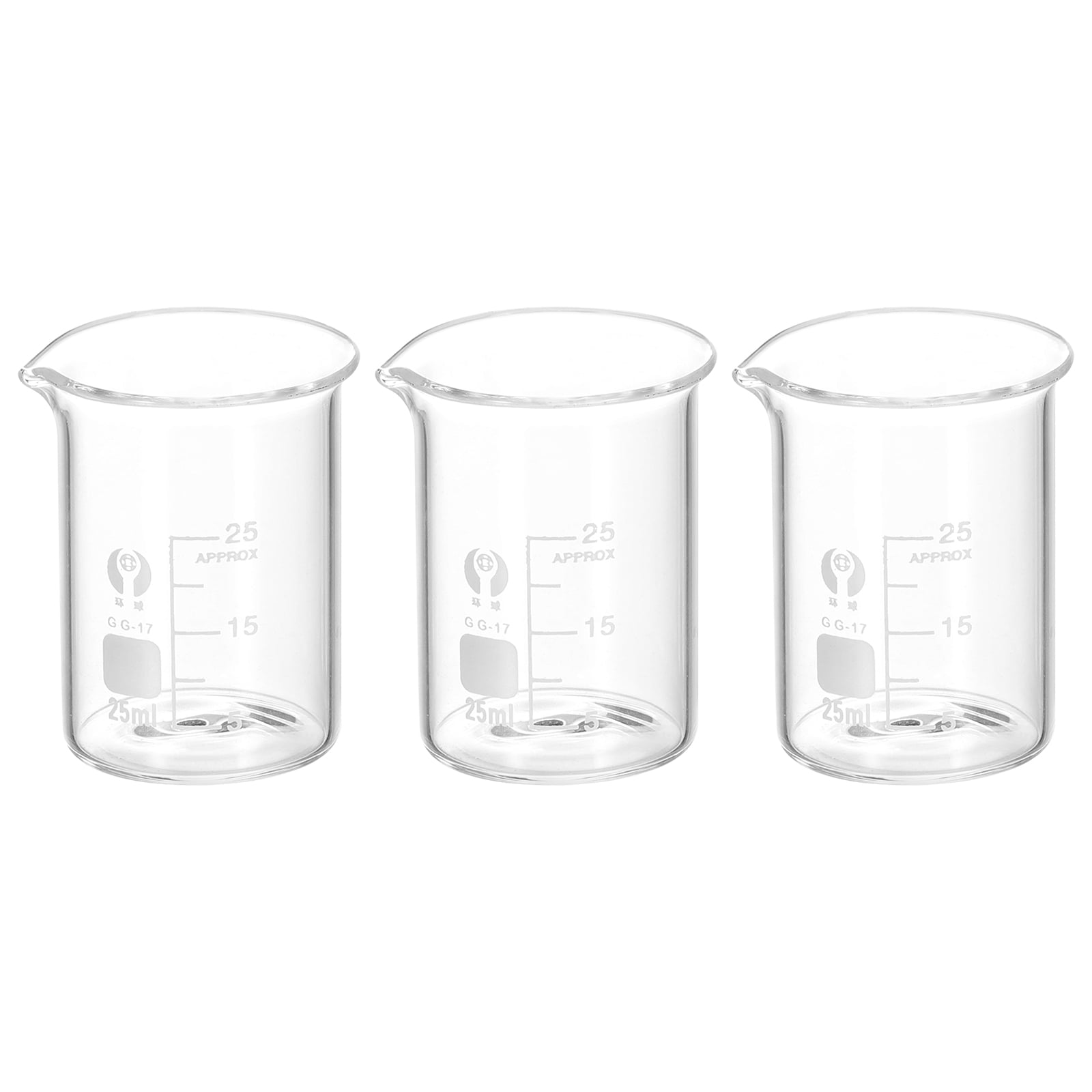 Uxcell 3Pack 25ml Low Form Glass Beaker, 3.3 Borosilicate Glass Graduated Measuring Cups with ...