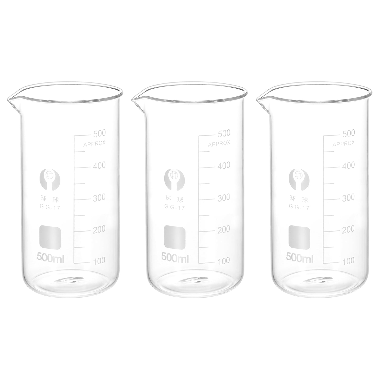 Uxcell 3Pack 500ml Tall Form Glass Beaker, 3.3 Borosilicate Glass Graduated Measuring Cups with ...