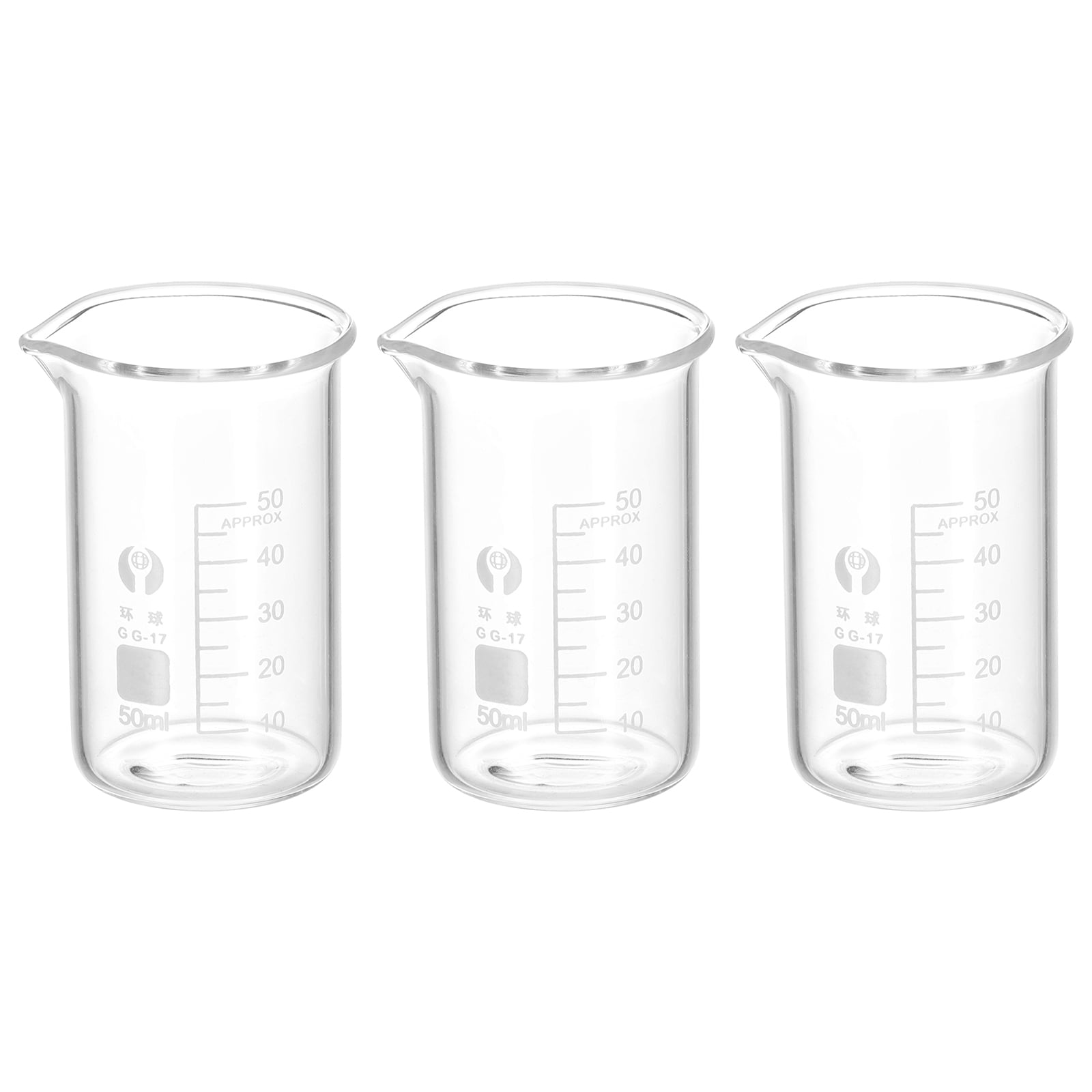 Uxcell 3Pack 50ml Tall Form Glass Beaker, 3.3 Borosilicate Glass Graduated Measuring Cups with ...
