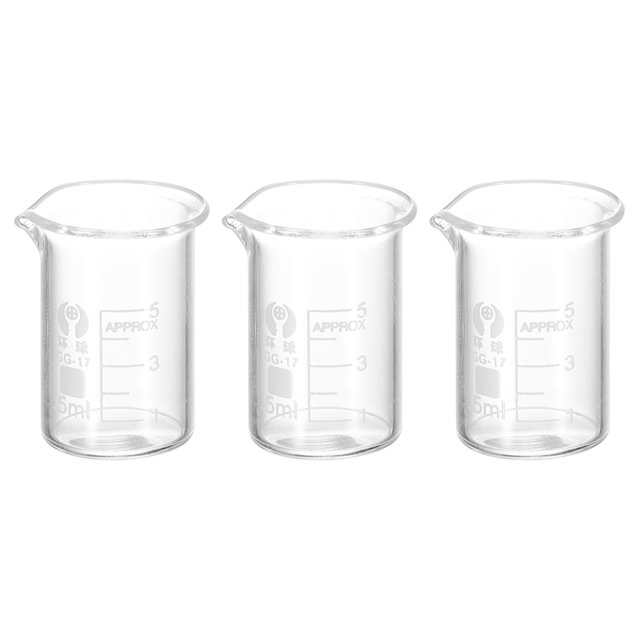 Uxcell 3Pack 5ml Low Form Glass Beaker, 3.3 Borosilicate Glass Graduated Measuring Cups with ...