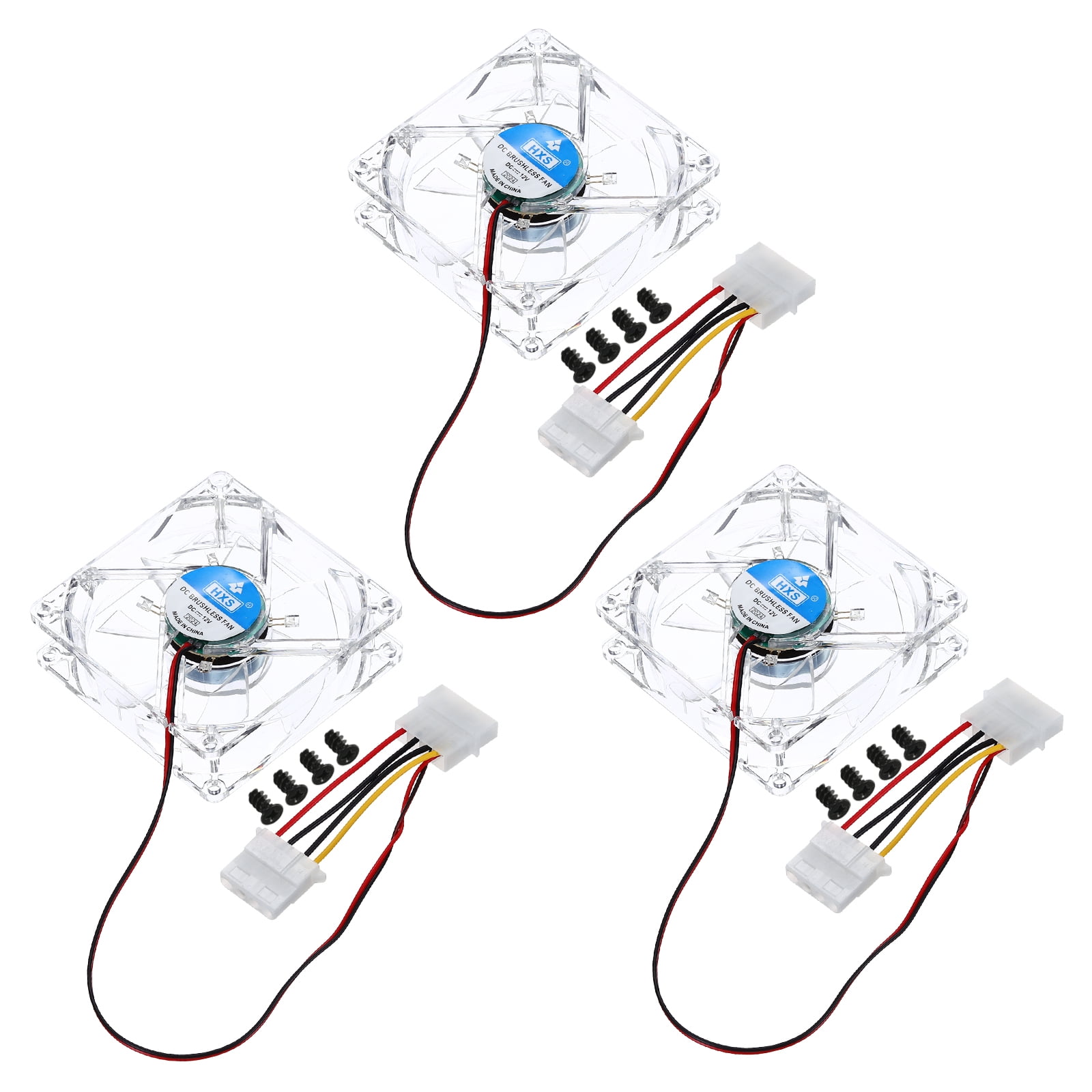 Uxcell 3Pcs Clear Computer Case Fan 1800RPM 80mm 4 Pin Blue LED Silent ...