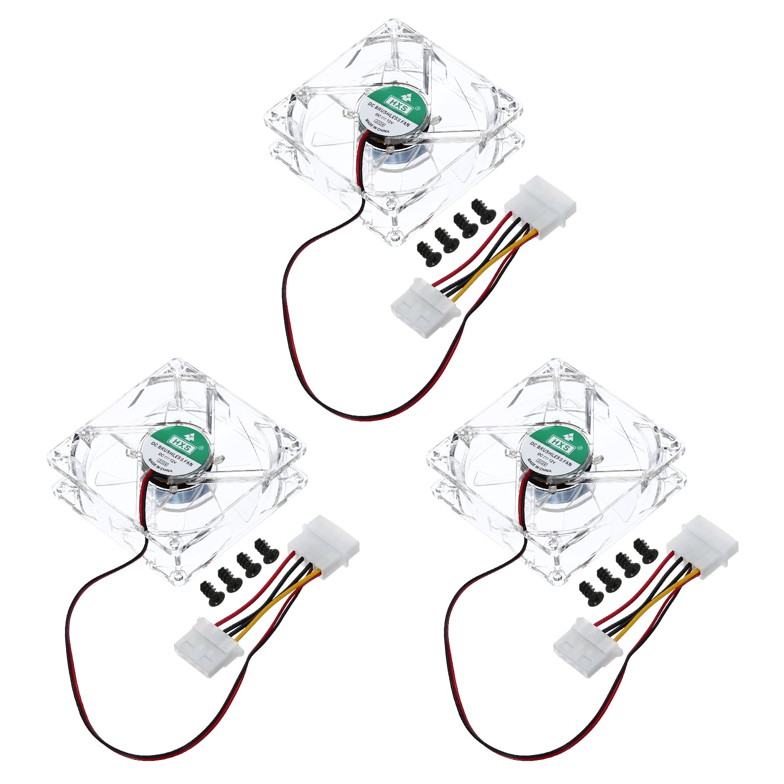 Uxcell 3Pcs Clear Computer Case Fan 1800RPM 80mm 4 Pin Green LED Silent ...