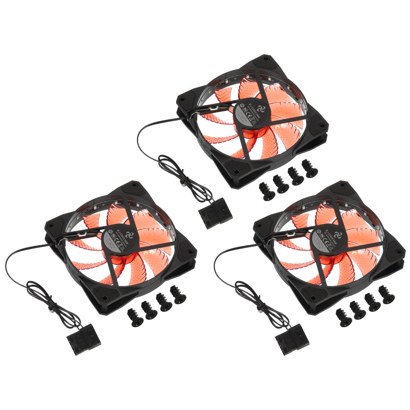 Uxcell 3Pcs Computer Case Fan 600-1200RPM 120mm 4 Pin Red LED Silent ...