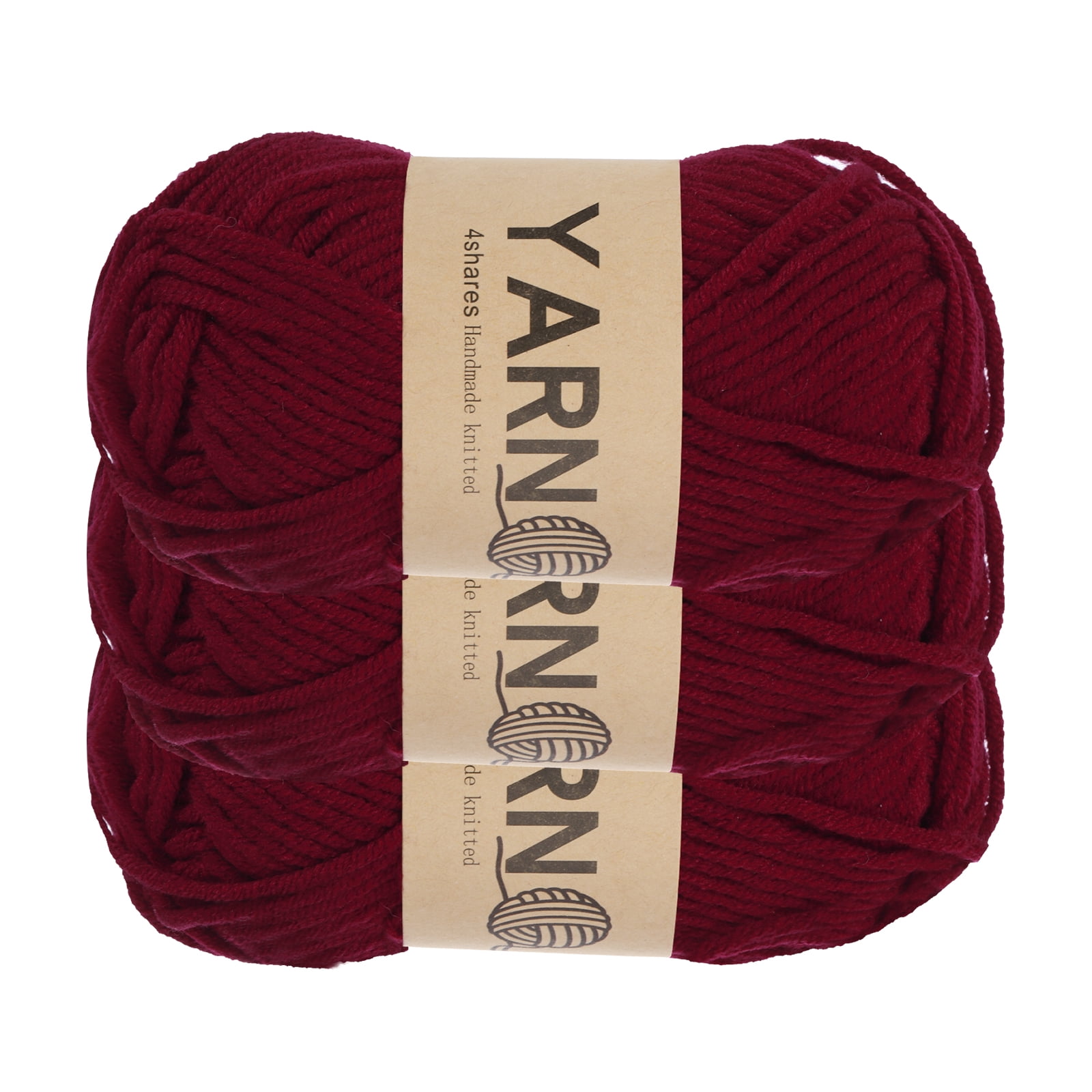Uxcell 3Pcs Crocheting Yarn, 1.8mm Wine Red 5 Ply Acrylic Yarn 75 g ...