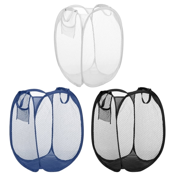 Uxcell 3Pcs Mesh Laundry Hamper Basket with Side Pocket Foldable, 11 ...